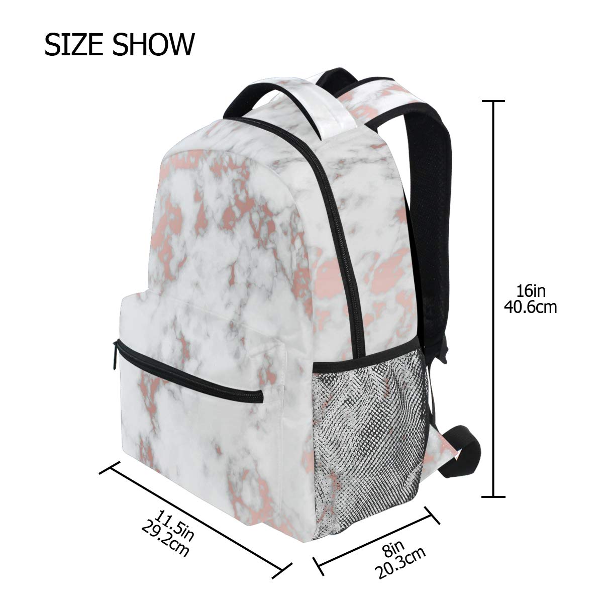 Cute Rose Golden Marble Girls Backpacks for Elementary School Bookbag 3rd 4th 5th Grade One Size