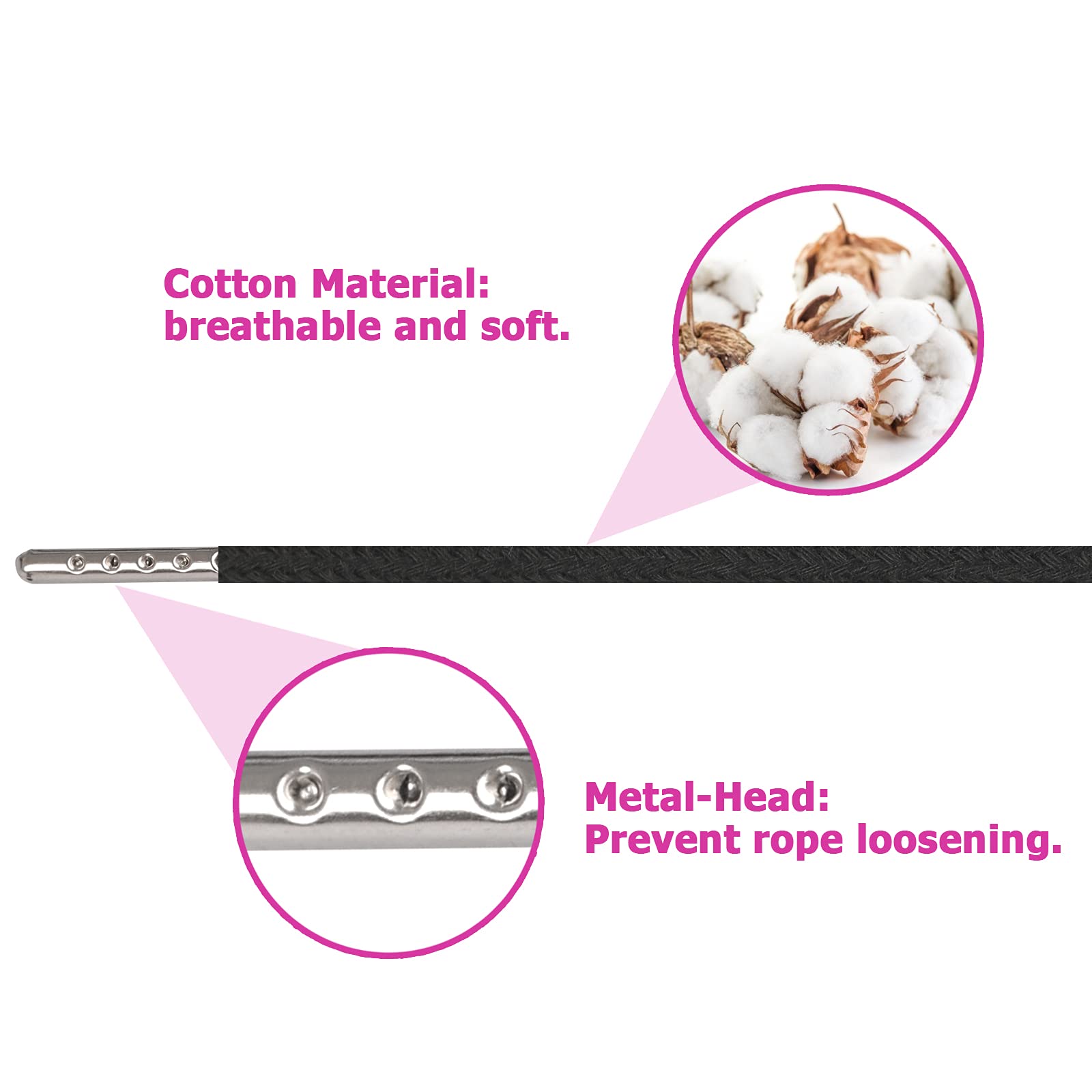 10 Pieces Drawstring Cords with Easy Threaders, Hoodie String Replacement with Pink Flexible Drawstring Threaders for Pants Sweatpants Hoodies Jackets Shoes (5 Black & 5 White)