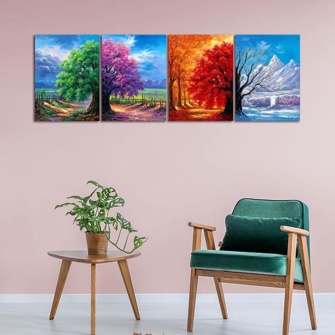 Muzagroo Art 4 Pack 5D Diamond Painting Kits for Adults DIY Drill Diamond Art Kits 4 Seasons Wall Art for Living Room Diamonds Arts and Crafts by Numbers for Beginners