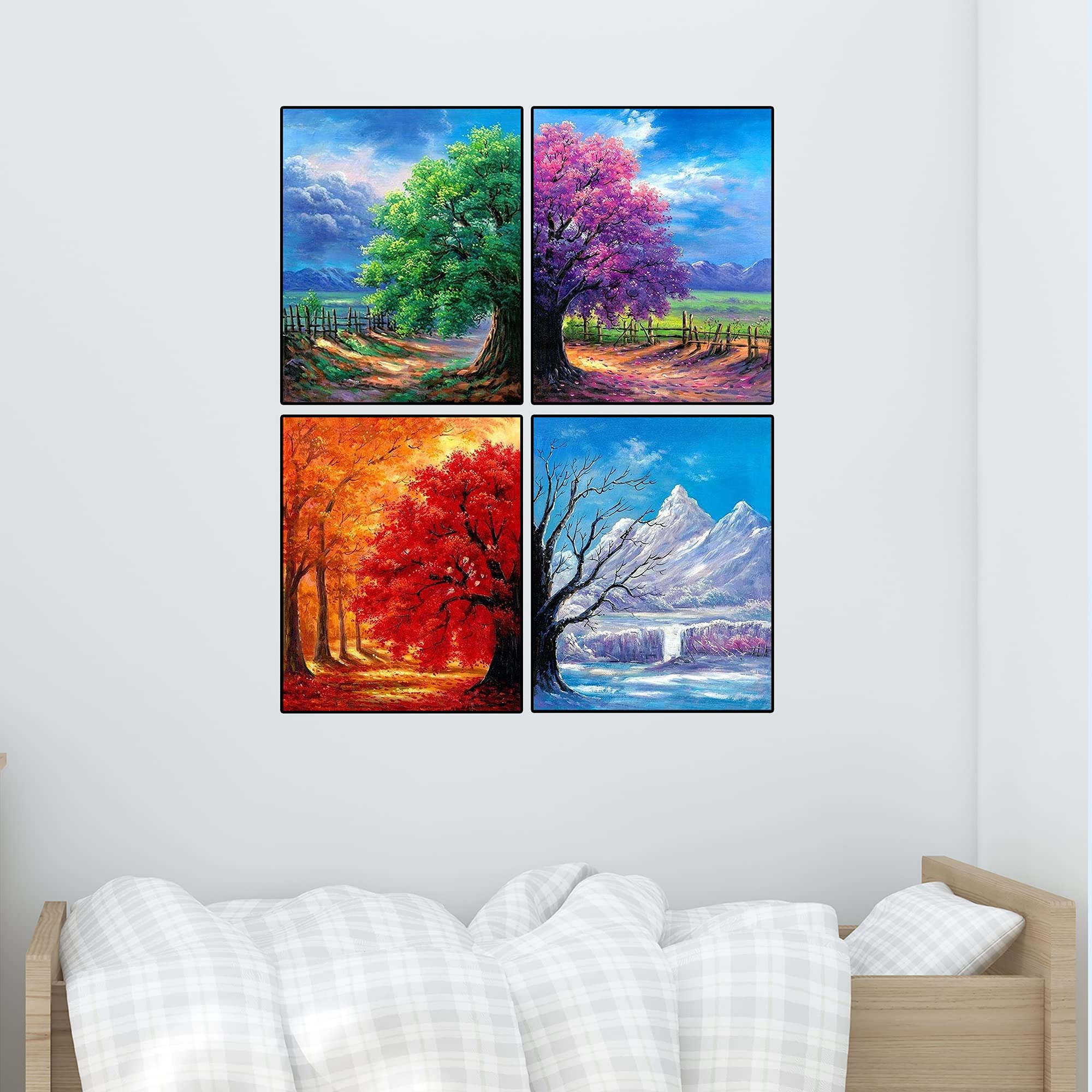 Muzagroo Art 4 Pack 5D Diamond Painting Kits for Adults DIY Drill Diamond Art Kits 4 Seasons Wall Art for Living Room Diamonds Arts and Crafts by Numbers for Beginners