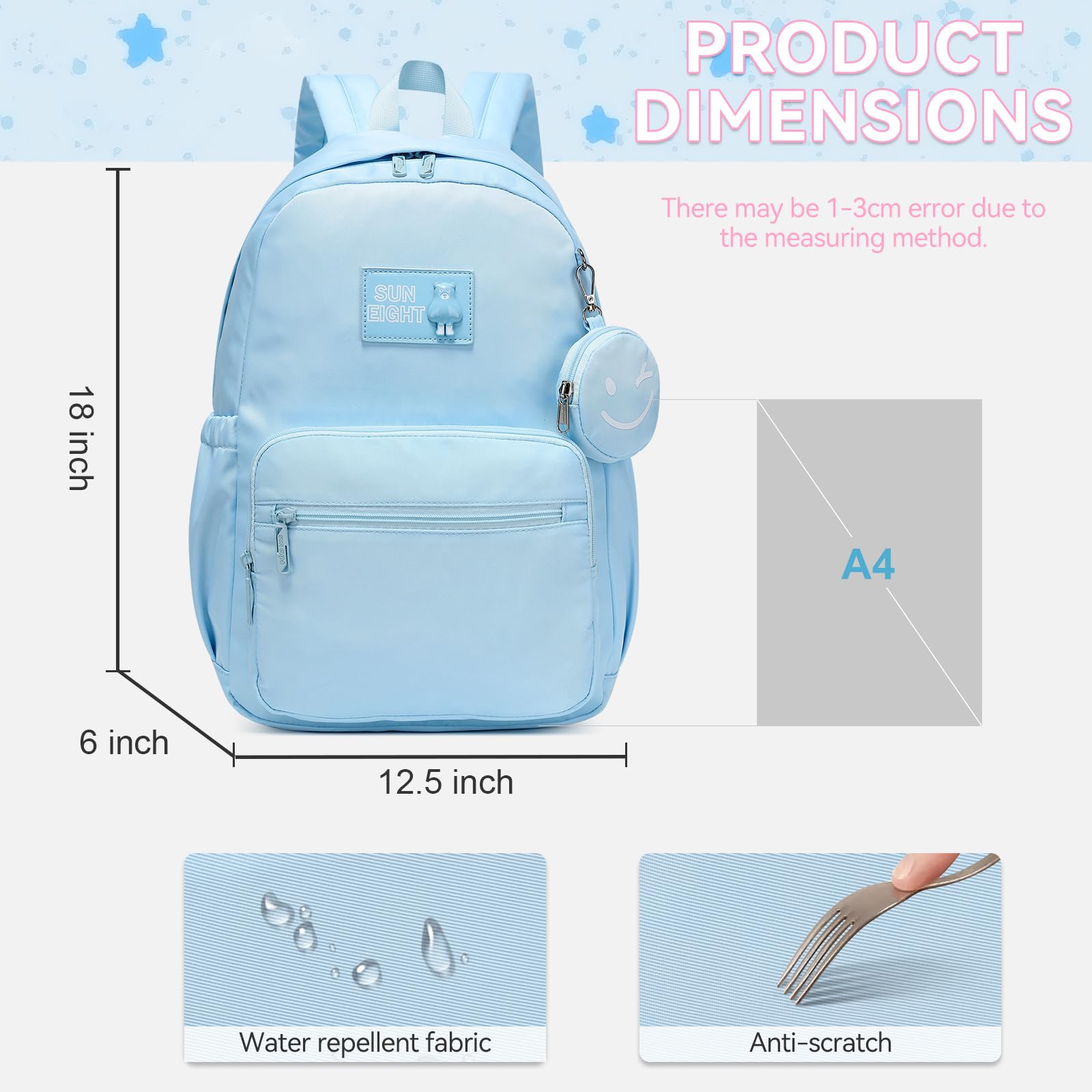 Caran·Y Backpack For Girls Light Weight School Bookbag Classic Basic Water Resistant Casual Daypack for Travel with Bottle Side Pockets