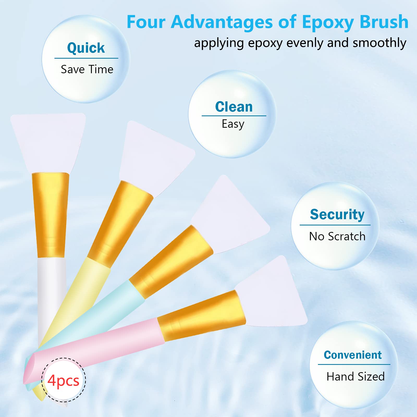 Silicon Epoxy Brushes Set for Making Epoxy Glitter Tumblers, Reusable Flexible Epoxy Application Sticks for Spreading an Even Coat of Epoxy Resin on Tumblers and Cups (Pack of 4)