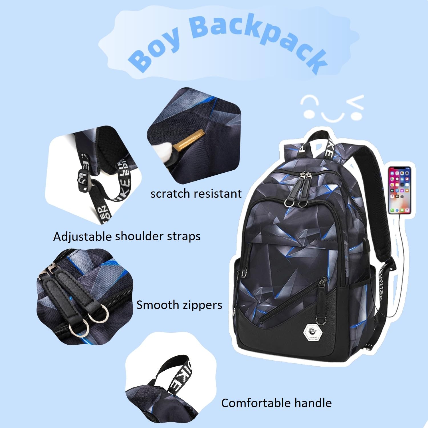 ETAISHOW Geometric-Print Kids School Bag Backpack for Boys Elementary Middle High Bookbag Back Pack for Teens Black Red