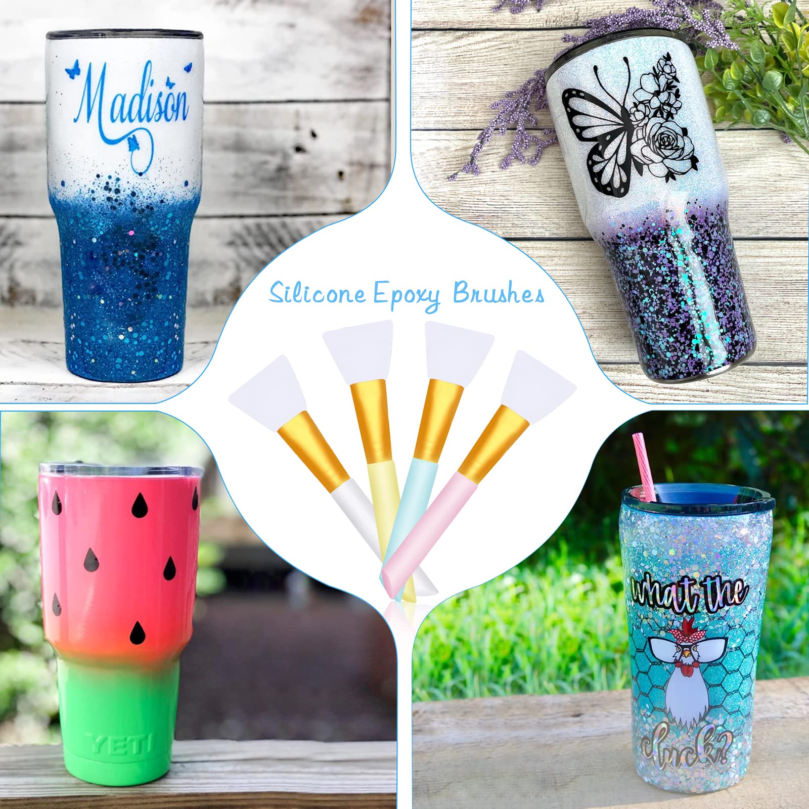 Silicon Epoxy Brushes Set for Making Epoxy Glitter Tumblers, Reusable Flexible Epoxy Application Sticks for Spreading an Even Coat of Epoxy Resin on Tumblers and Cups (Pack of 4)