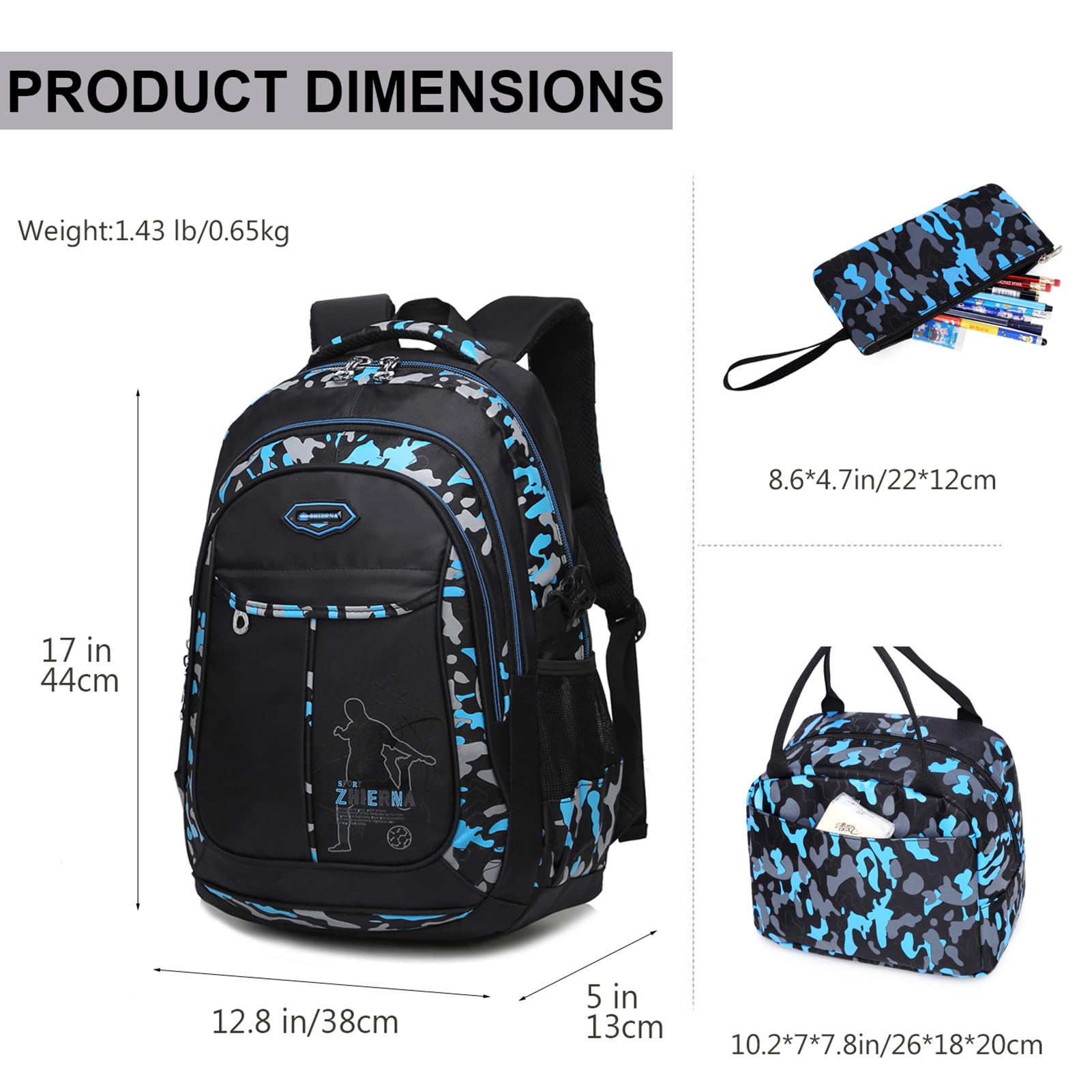 Goldwheat School Backpack for Boys Cool Camouflage Bookbags with Lunch Box Pencil Case 3pcs for Middle School