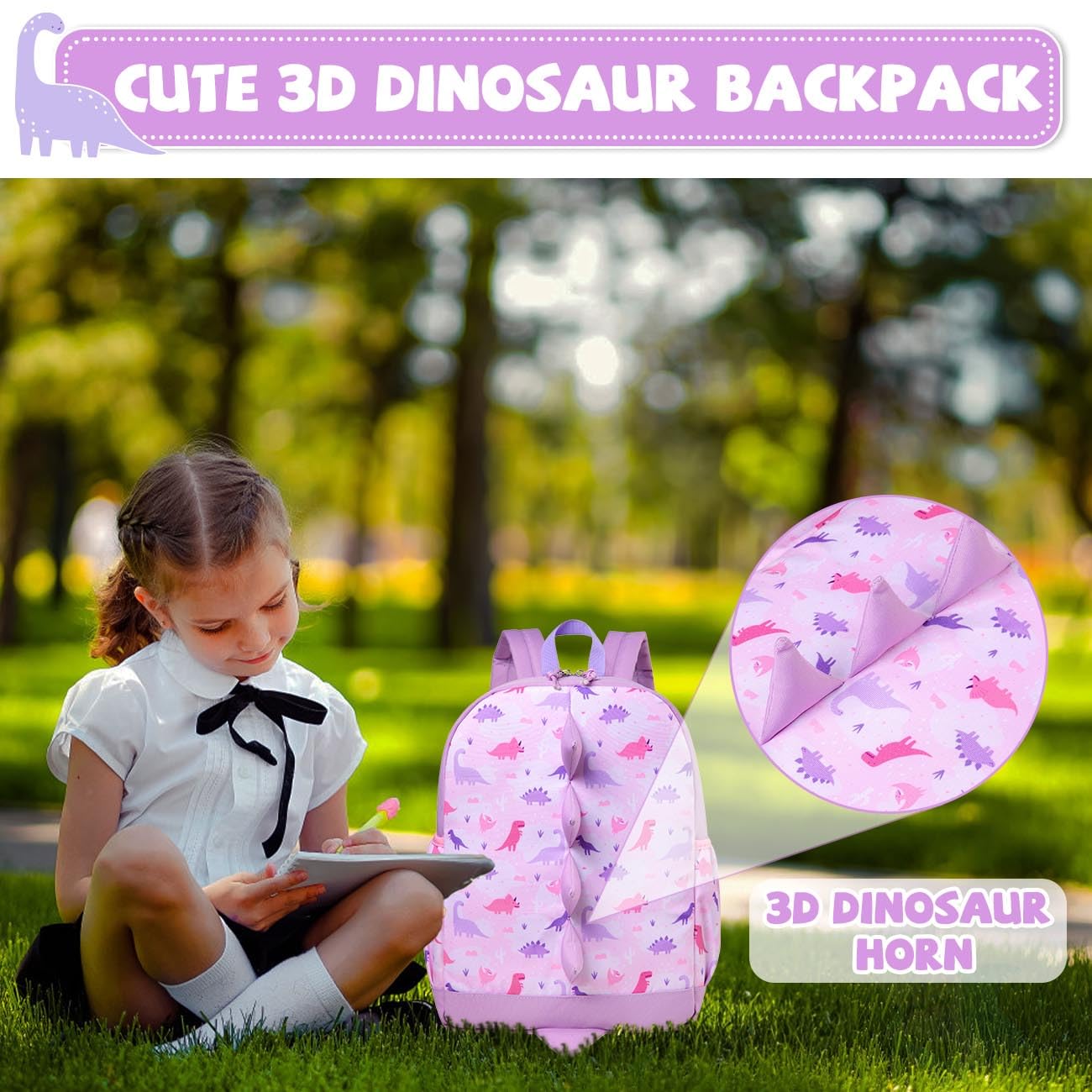VASCHY Dinosaur Toddler Backpacks, Cute Water Resistant Little Boys Girls Backpack Chest Strap for Kindergarten,Rucksack Schoolbag Bookbag for Kids Pink