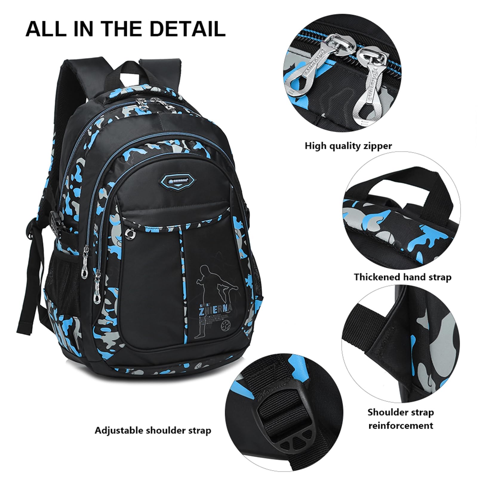 Goldwheat School Backpack for Boys Cool Camouflage Bookbags with Lunch Box Pencil Case 3pcs for Middle School