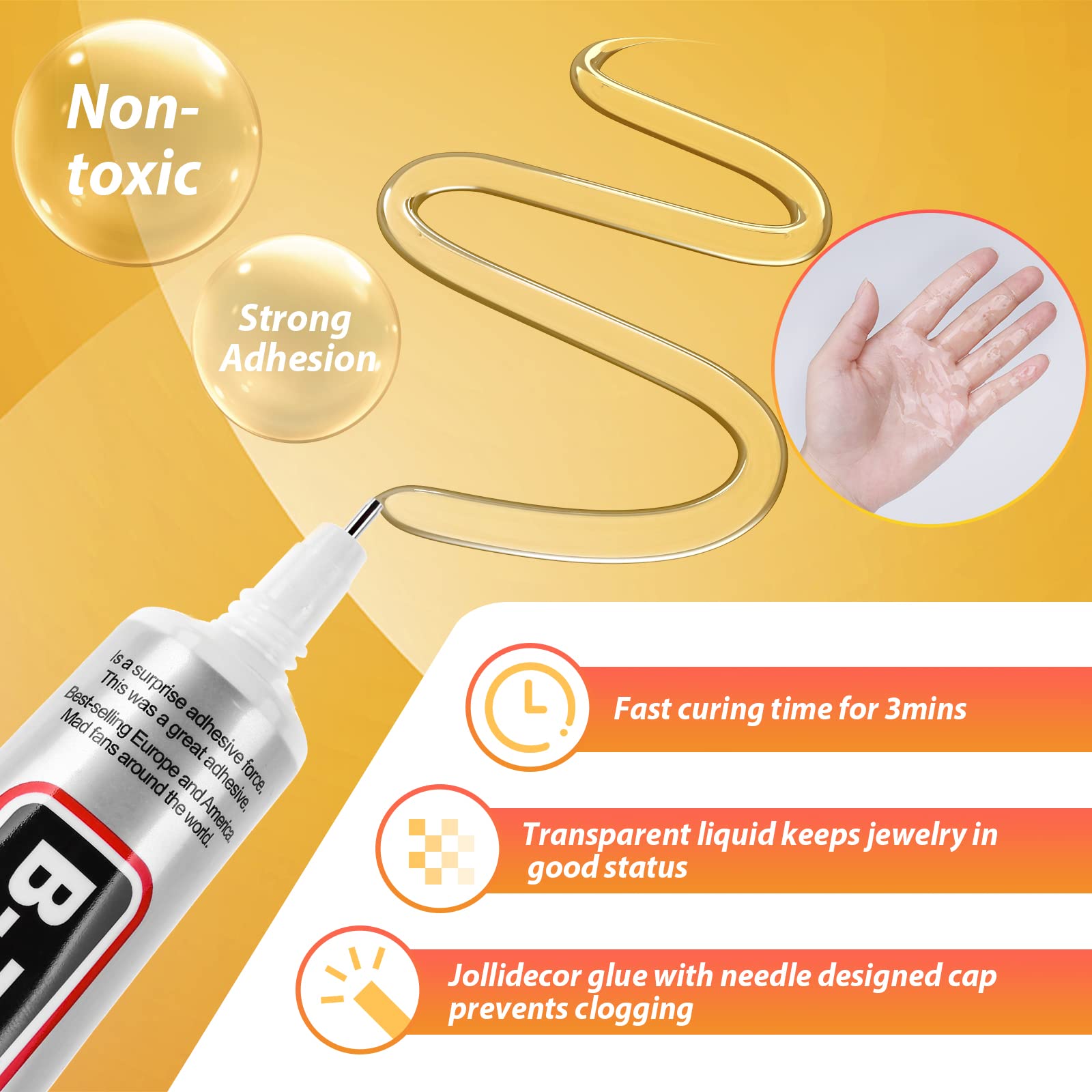 B7000 Glue Clear with Precision Tips, 5 PCS Jewelry Bead B-7000 Glue for Diamond Jewelry Rhinestone Applicator Tools Set Fabric Glue Strength Adhesive for Nail Art DIY Crafts Clothes Shoes Bags