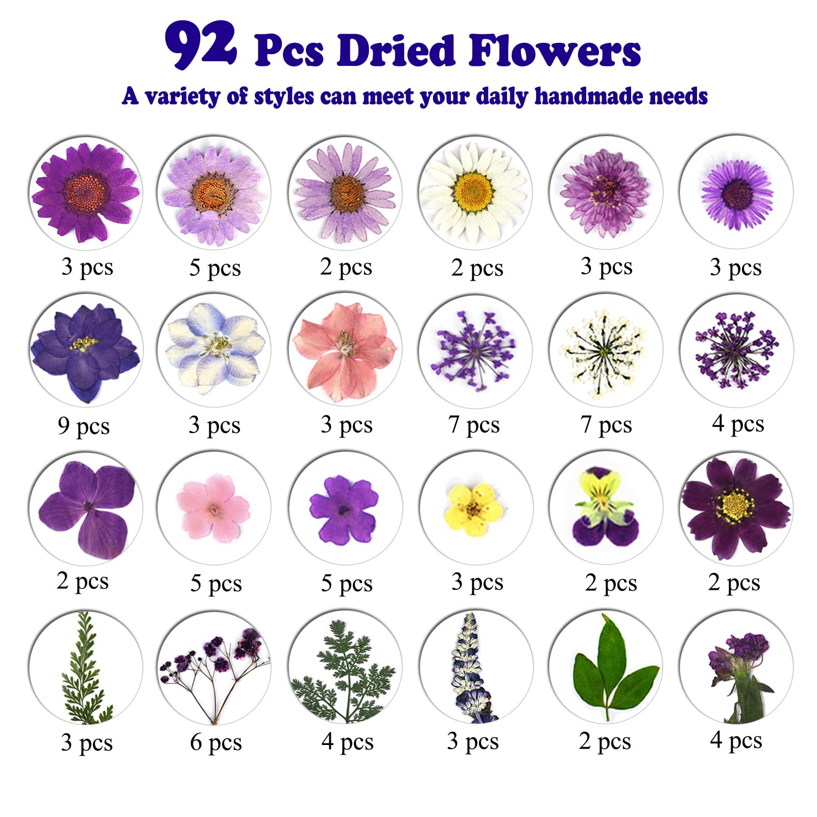 LUCISKY 92 Pcs Purple Dried Pressed Flowers Real Natural Leave Petals for DIY Resin Candle Jewelry Nail Crafts