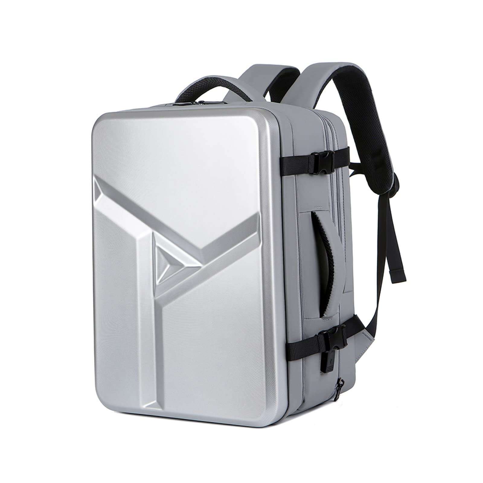 Elsegeod Hard Shell Gaming Backpack for Men,Anti Theft Waterproof Computer Bag with USB Port & Wet Pocket,Expandable Business Travel Carry On Luggage Backpack fit 15.6/16/17Inch Laptop ,silver