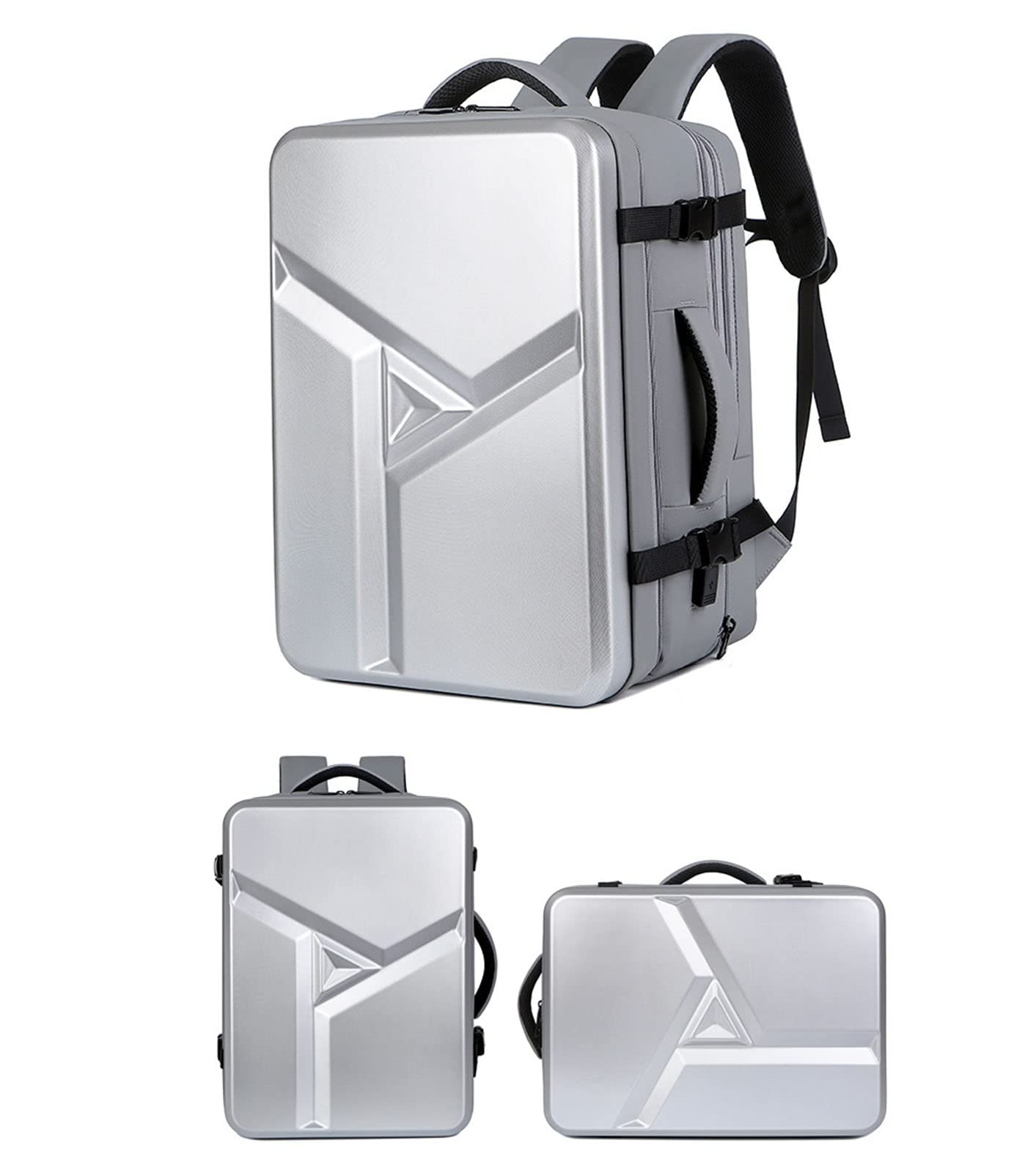 Elsegeod Hard Shell Gaming Backpack for Men,Anti Theft Waterproof Computer Bag with USB Port & Wet Pocket,Expandable Business Travel Carry On Luggage Backpack fit 15.6/16/17Inch Laptop ,silver