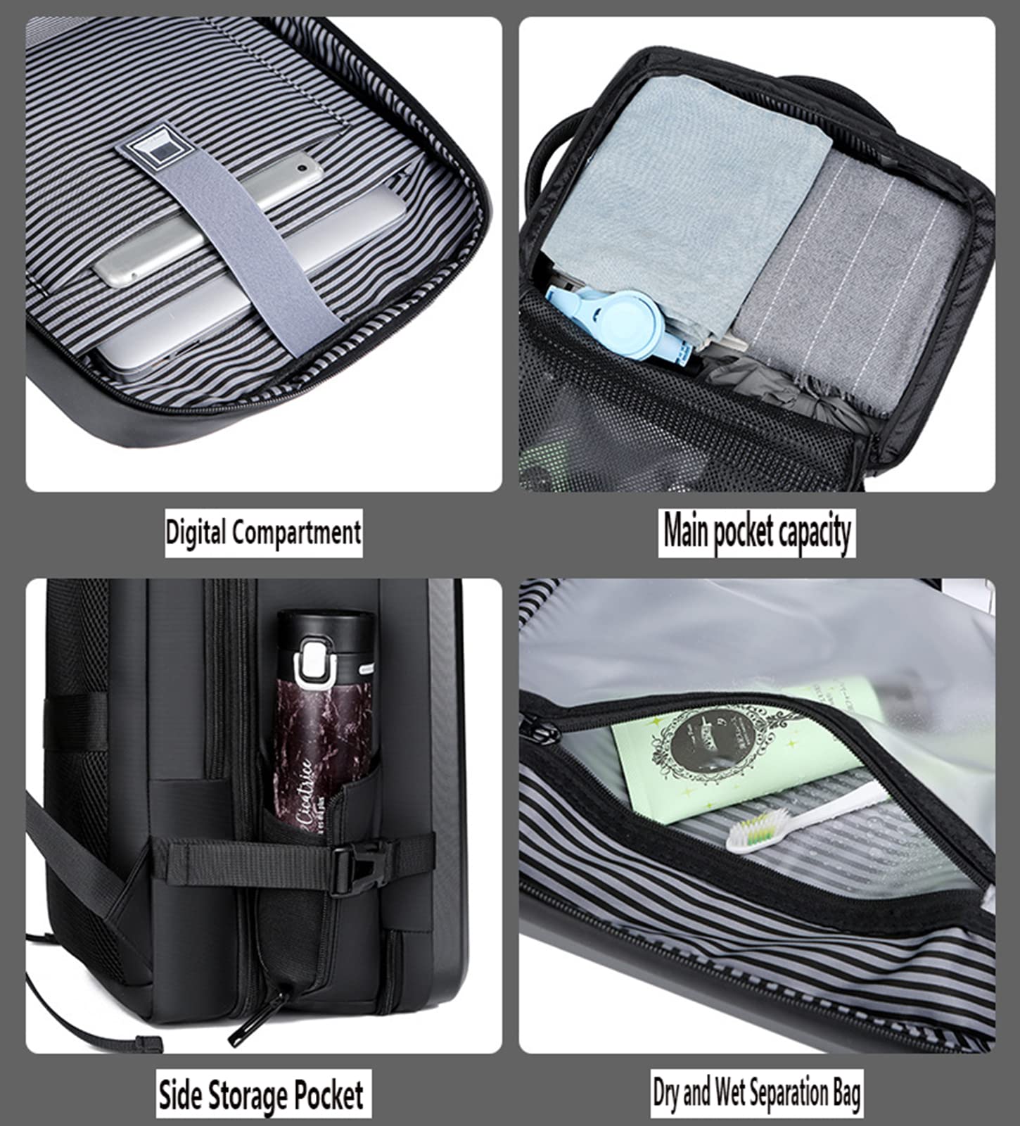 Elsegeod Hard Shell Gaming Backpack for Men,Anti Theft Waterproof Computer Bag with USB Port & Wet Pocket,Expandable Business Travel Carry On Luggage Backpack fit 15.6/16/17Inch Laptop ,silver
