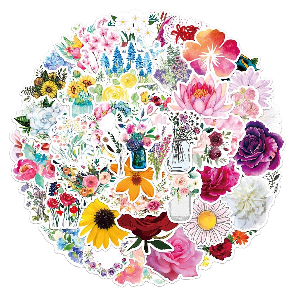 100pcs Flower Stickers Pack for Water Bottle, Cute, Vinyl, Aesthetic, Trendy, Waterproof Stickers and Decals for Hydroflask Laptop Scrapbooking Phone,Flower Gifts for Adults Women Teens Girls