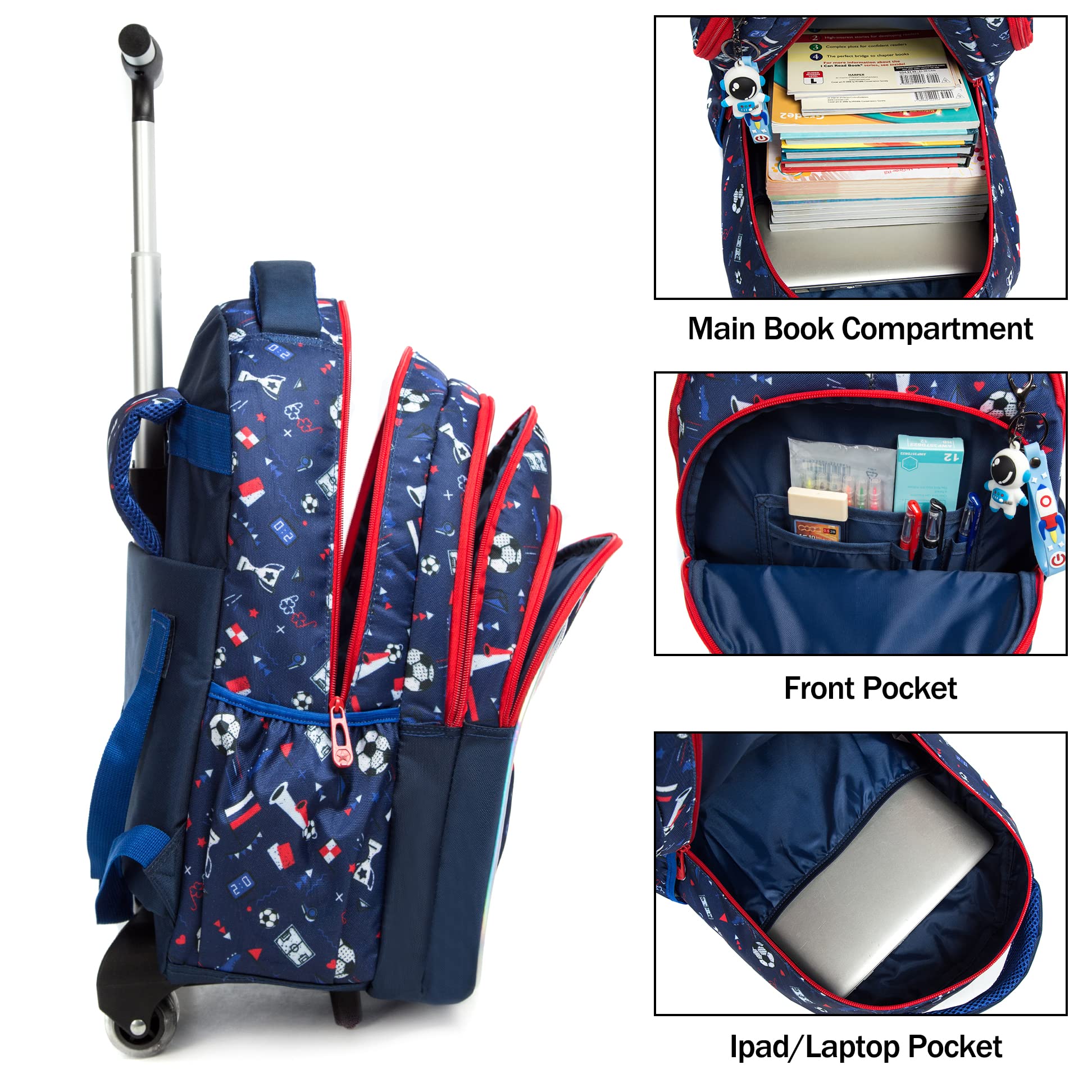 MOHCO Rolling Backpack 18 inch with Lunch Bag and Pencil Case Wheeled School Backpack for Boys and Girls (Love)