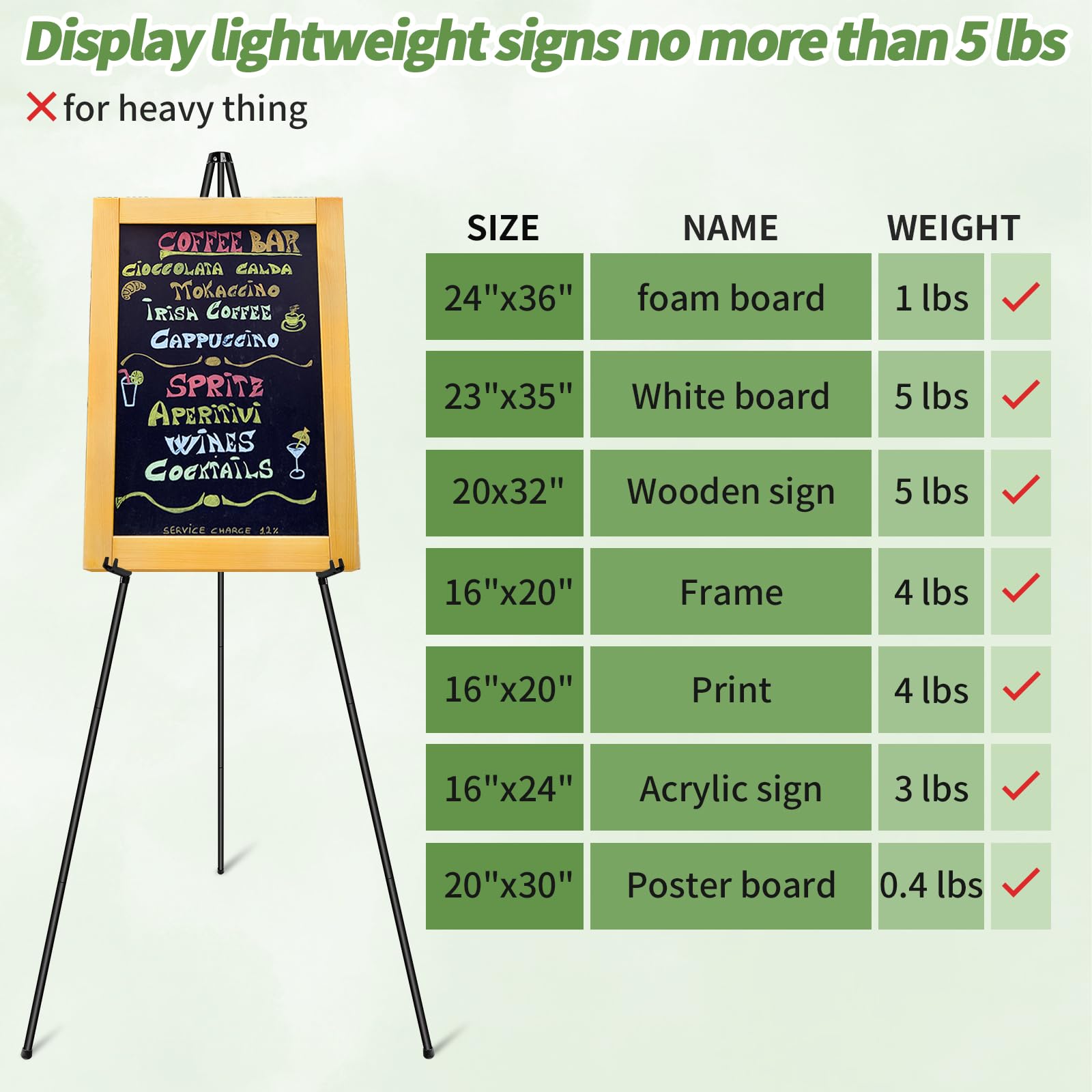 63" Tall Display Easel, Folding Instant Poster Easel, Black Steel Metal Telescoping Art Easel for Display Show, Easy Assembly with Carrying Bag (Black, 1Pack)