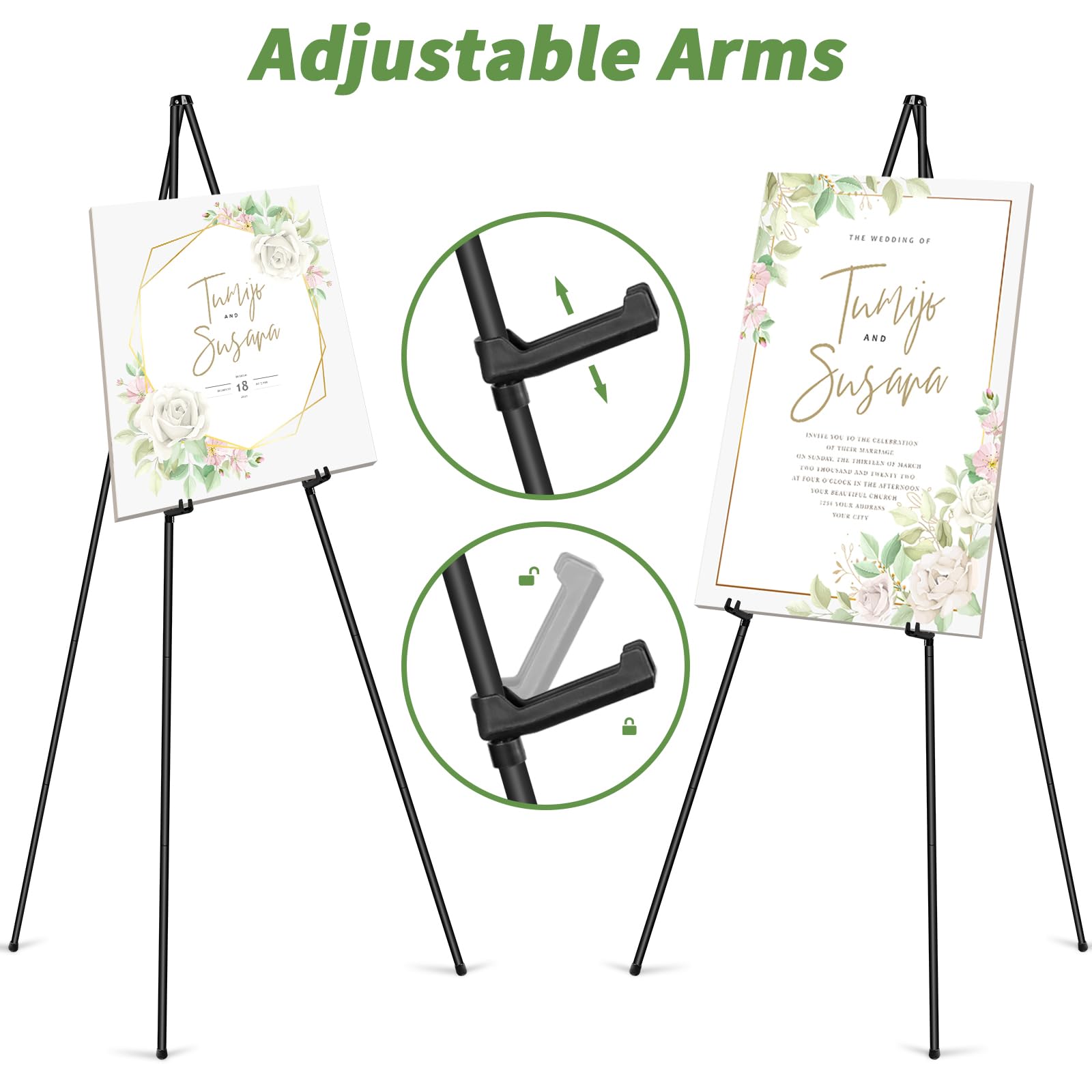 63" Tall Display Easel, Folding Instant Poster Easel, Black Steel Metal Telescoping Art Easel for Display Show, Easy Assembly with Carrying Bag (Black, 1Pack)