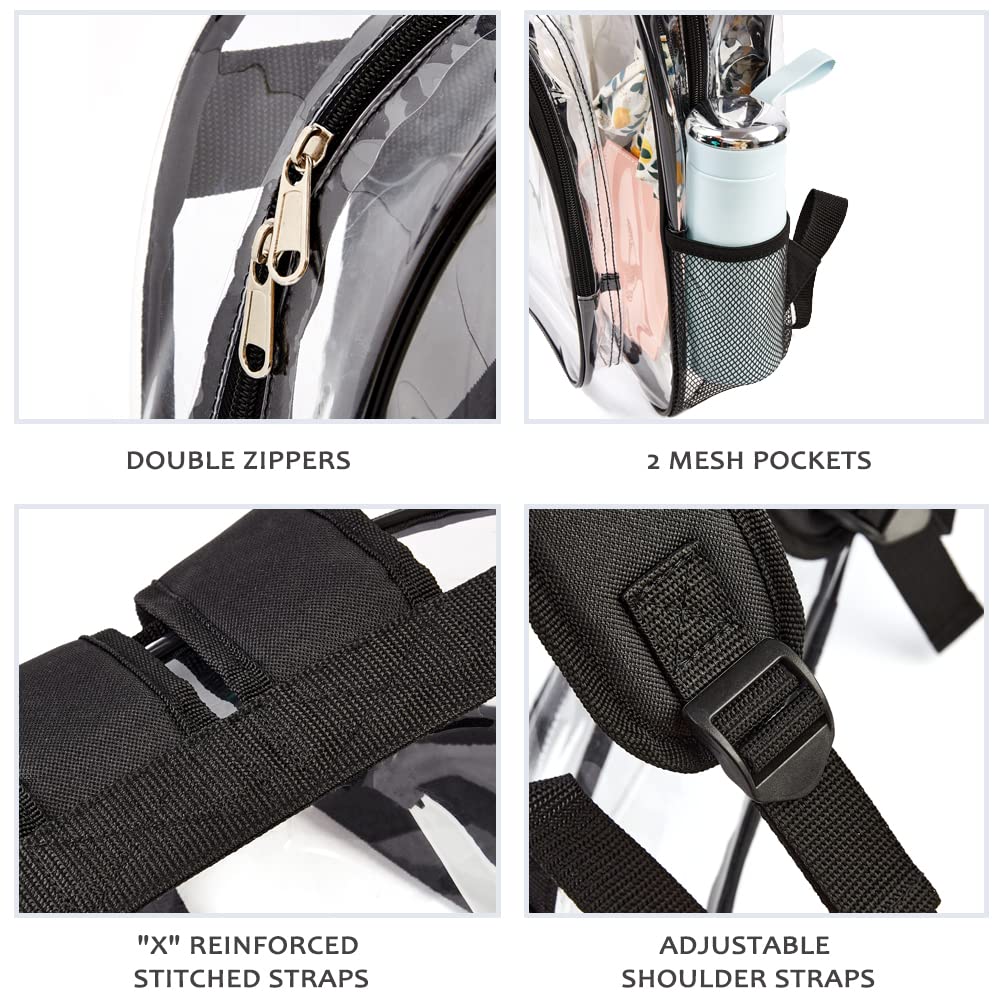 Stadium Approved Clear Mini Backpack Heavy Duty Transparent Backpack for Concert, Security Travel &Stadium