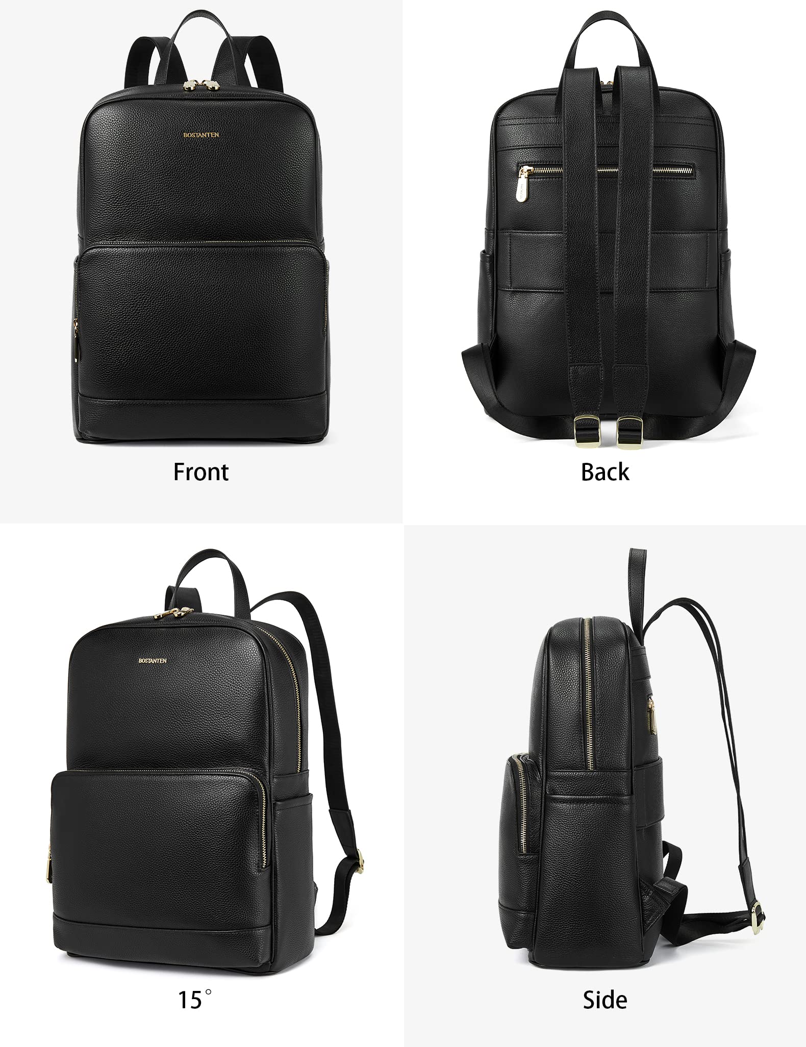 BOSTANTEN Leather Laptop Backpack for Women 15.6 inch Computer Bag College Student Daypack Back to School Supplies Travel Bag