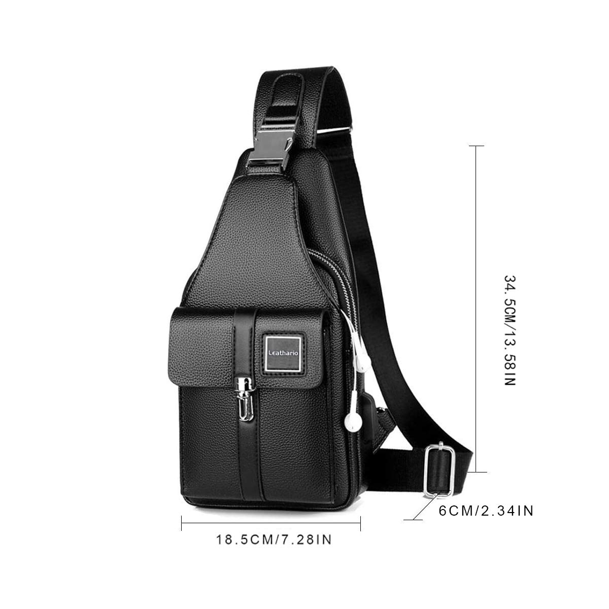 Leathario Men's leather Sling Bag Chest Bag Shoulder Bag Crossbody Casual Bag Pack Multipurpose