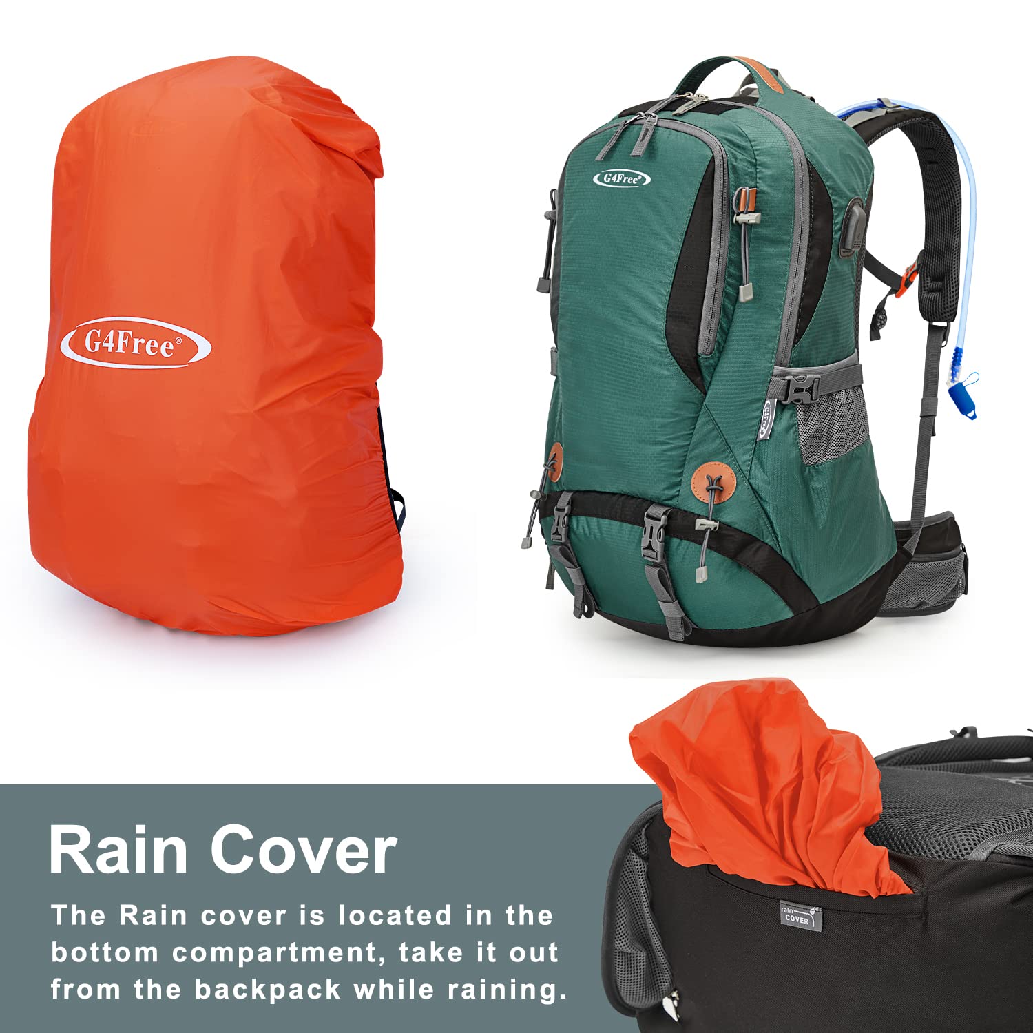 G4Free 50L Hiking Backpack Waterproof Daypack with 2L BPA Free Bladder for Outdoor Camping Climbing Backpack with Rain Cover