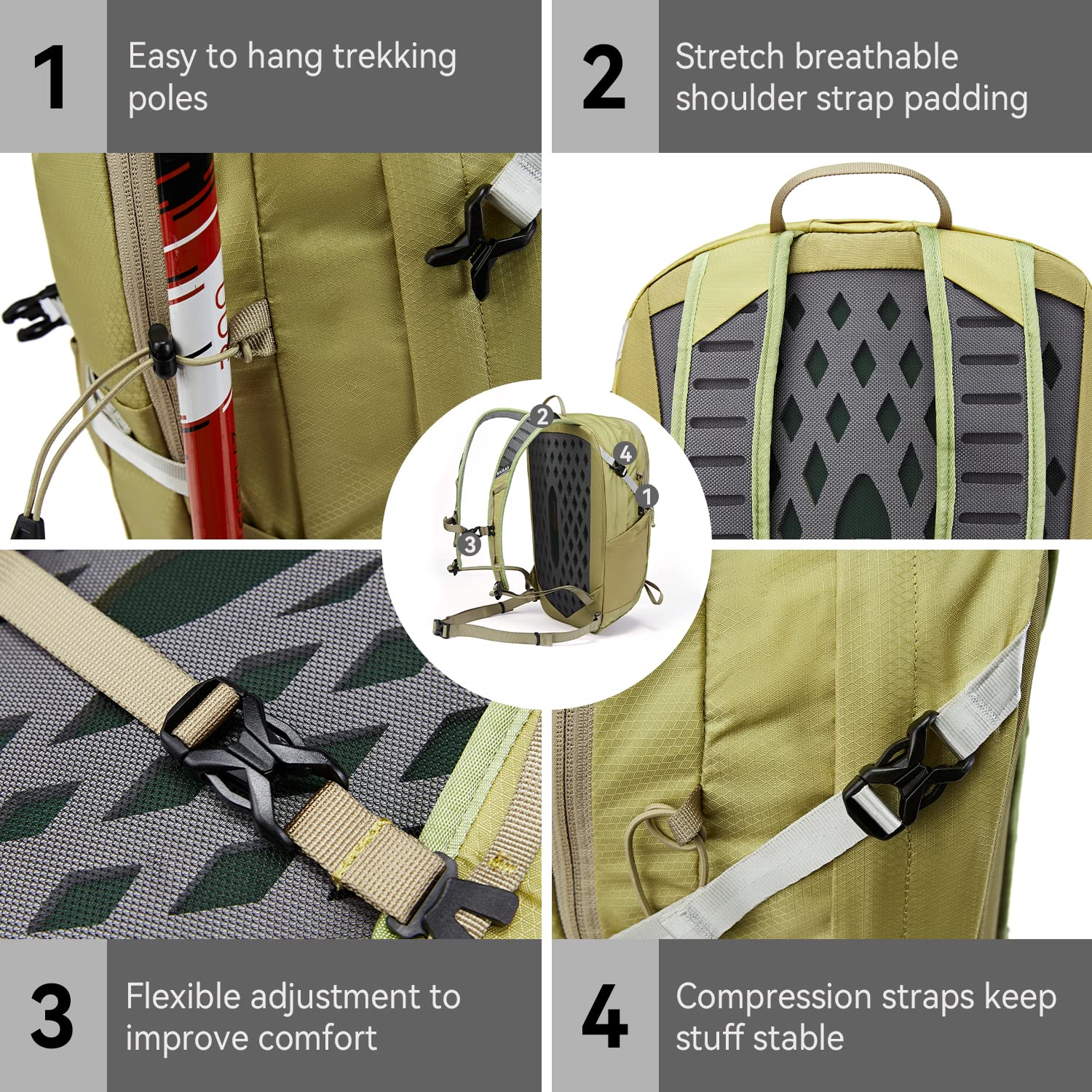 KAILAS Hiking Backpack 22L Daypack Lightweight Day Pack Camping Bag for Men Women Outdoor Small Travel Dark Green