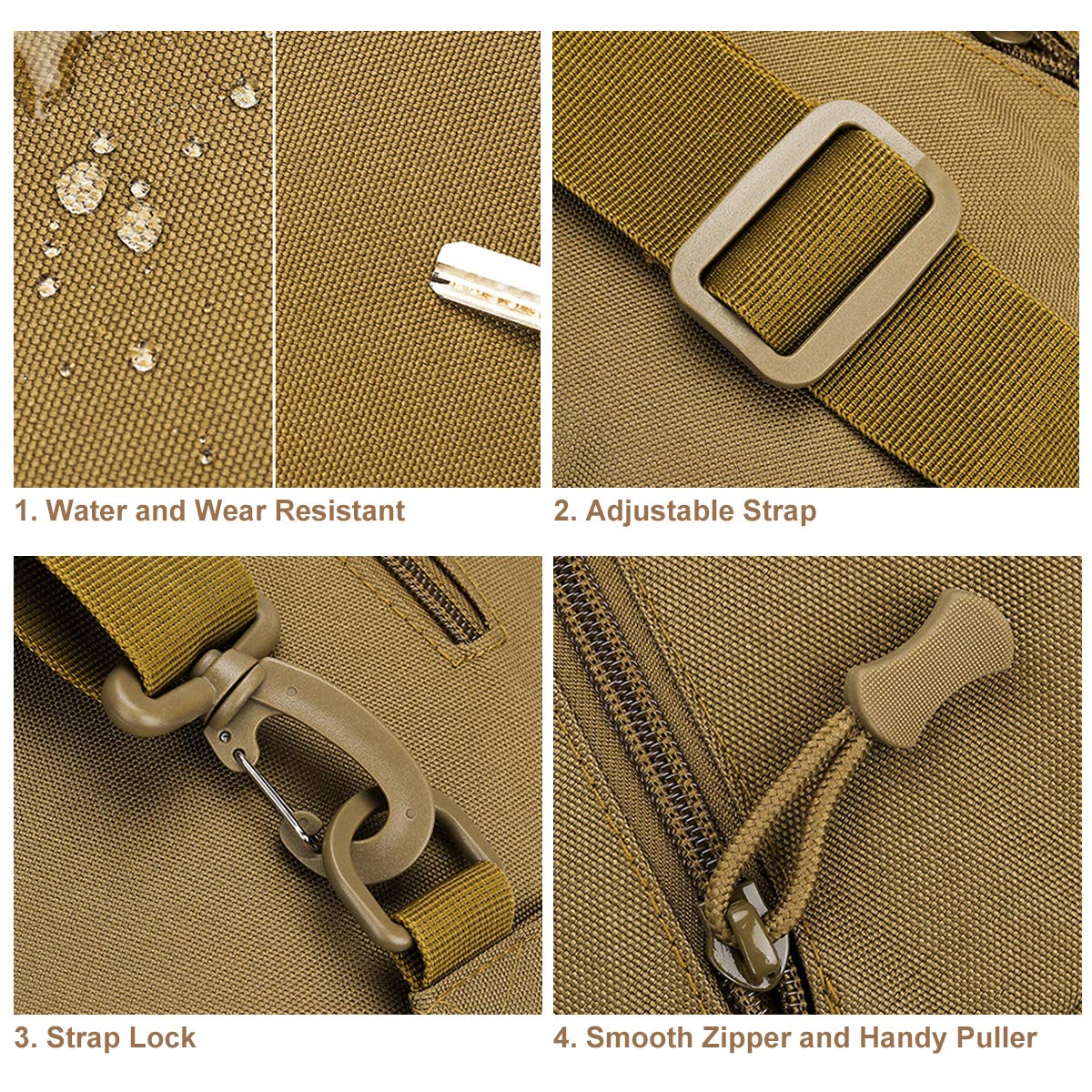 BraveHawk OUTDOORS Tactical Sling Bag, 800D Military Nylon EDC Crossbody Daypack Pack (Khaki)