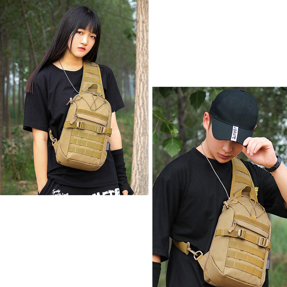 BraveHawk OUTDOORS Tactical Sling Bag, 800D Military Nylon EDC Crossbody Daypack Pack (Khaki)