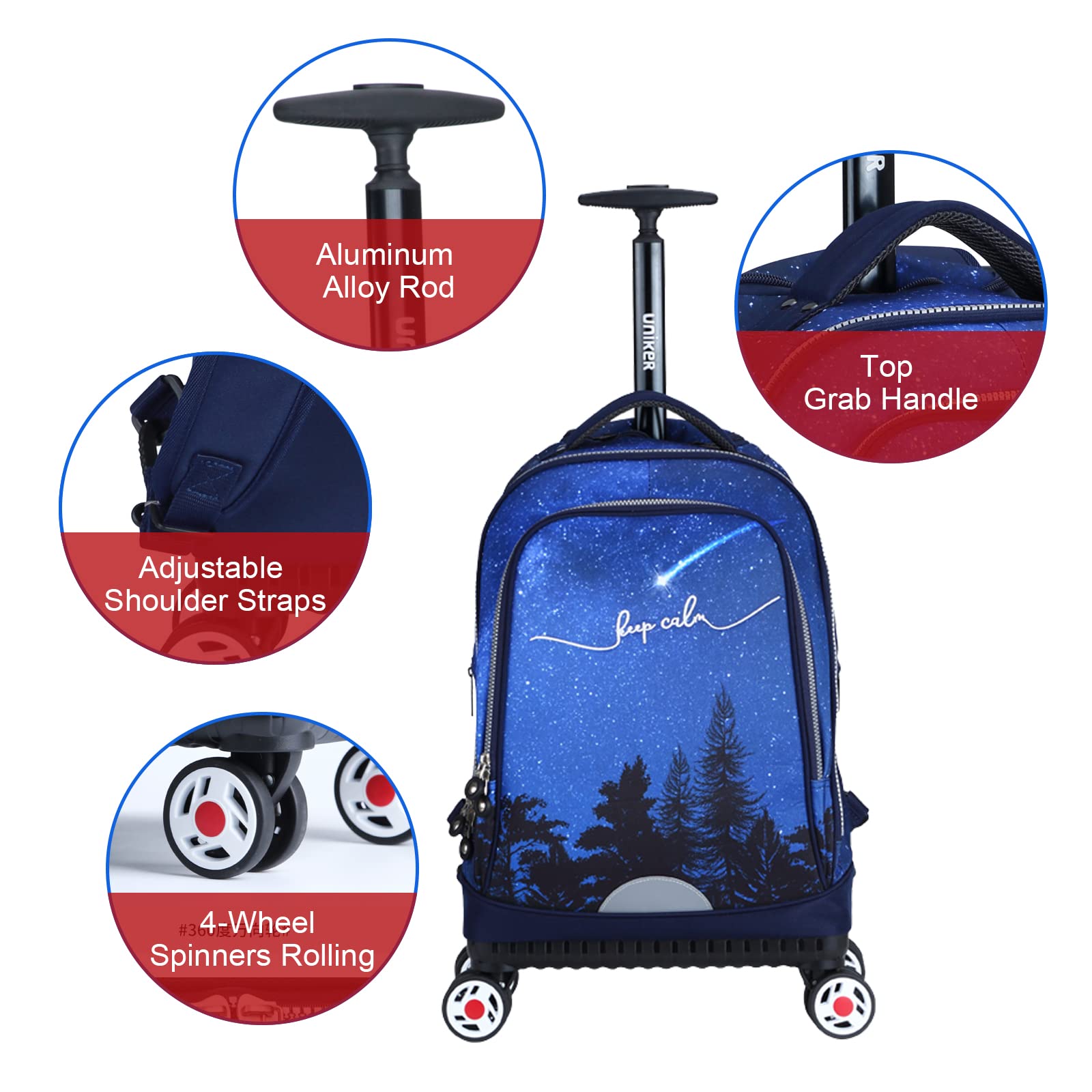 Rolling Backpack with Spinner Wheels For Teens,Roller Bookbag for Girl Boy,Wheeled Laptop Bag Fits 15.6 Inch Notebook,Luggage With Spinner Wheels For Travel,Suitcase Bag with Laptop Padded Compartment
