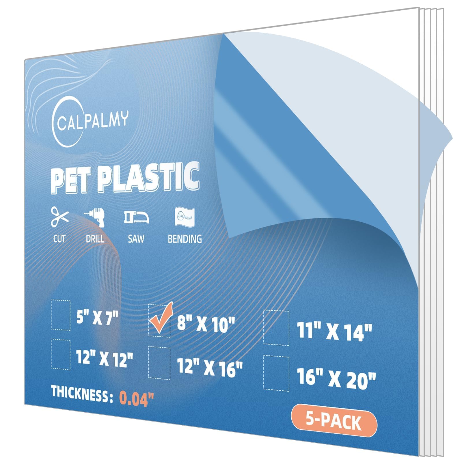 5 Pack of 8x10” PET Sheet/Plexiglass Panels 0.04” Thick; Use for Crafting Projects, Picture Frames, Cricut Cutting and More; Protective Film to Ensure Scratch and Damage Free Sheets