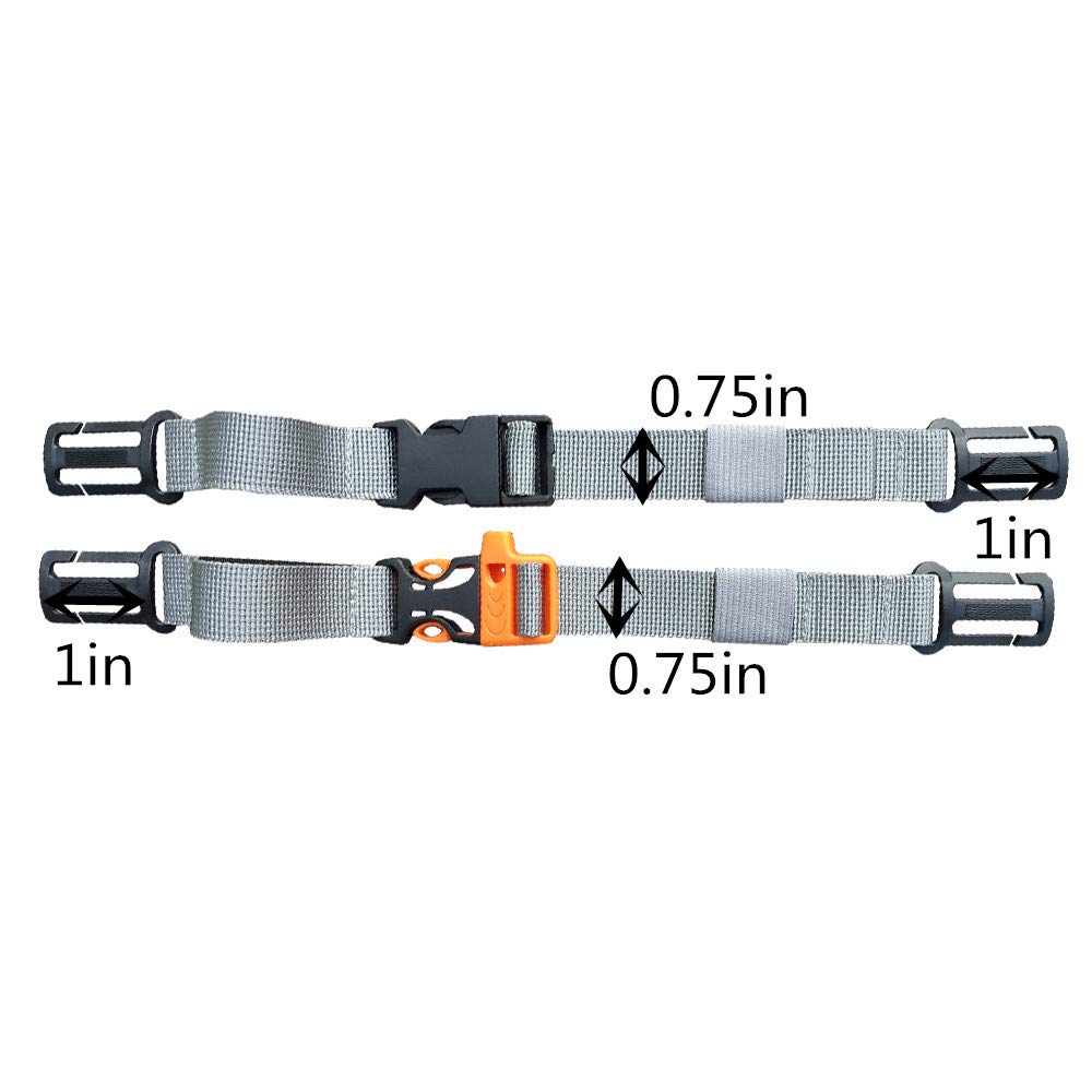 Amlrt 2 Packs Backpack Chest Strap- Nylon -Suitable for Webbing on The Backpack up to 25MM(Grey)