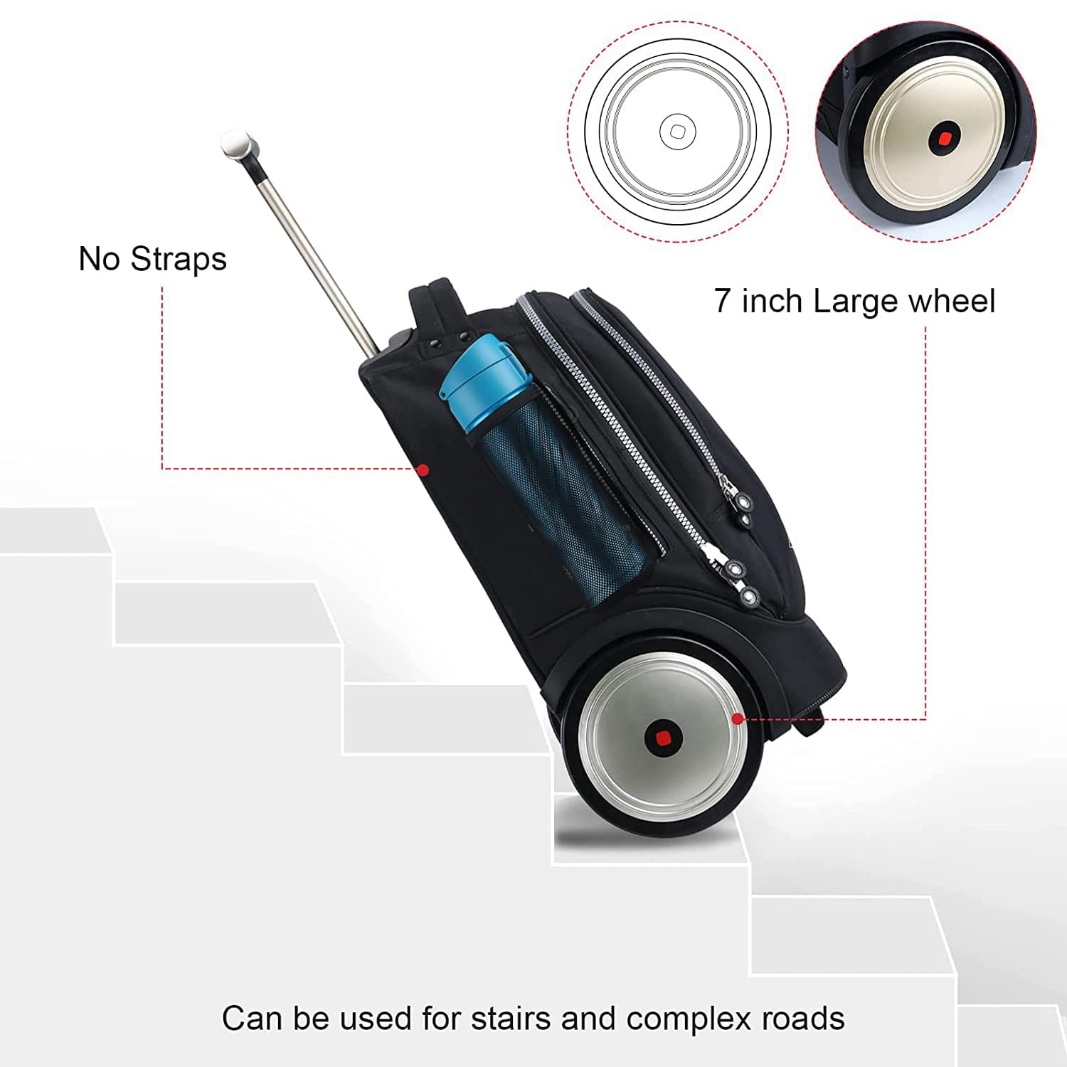 UNIKER Rolling Laptop Bag for 14 Inch Laptop,19 Inch Roller Bookbag for Girl Boy,Wheeled Computer Bag,Suitcase on Wheels,Trolley School Bag Grey,Schoolbag with Wheels