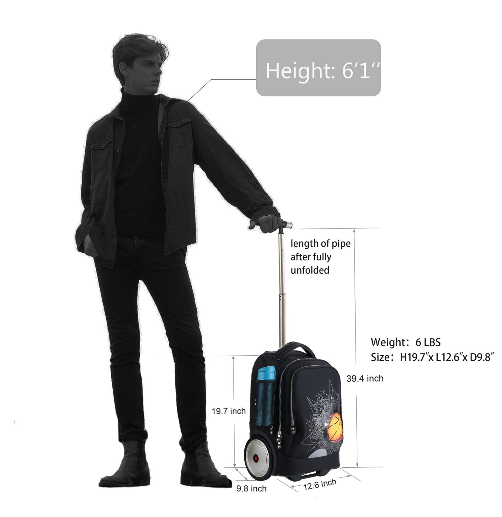UNIKER Rolling Laptop Bag for 14 Inch Laptop,19 Inch Roller Bookbag for Girl Boy,Wheeled Computer Bag,Suitcase on Wheels,Trolley School Bag Grey,Schoolbag with Wheels