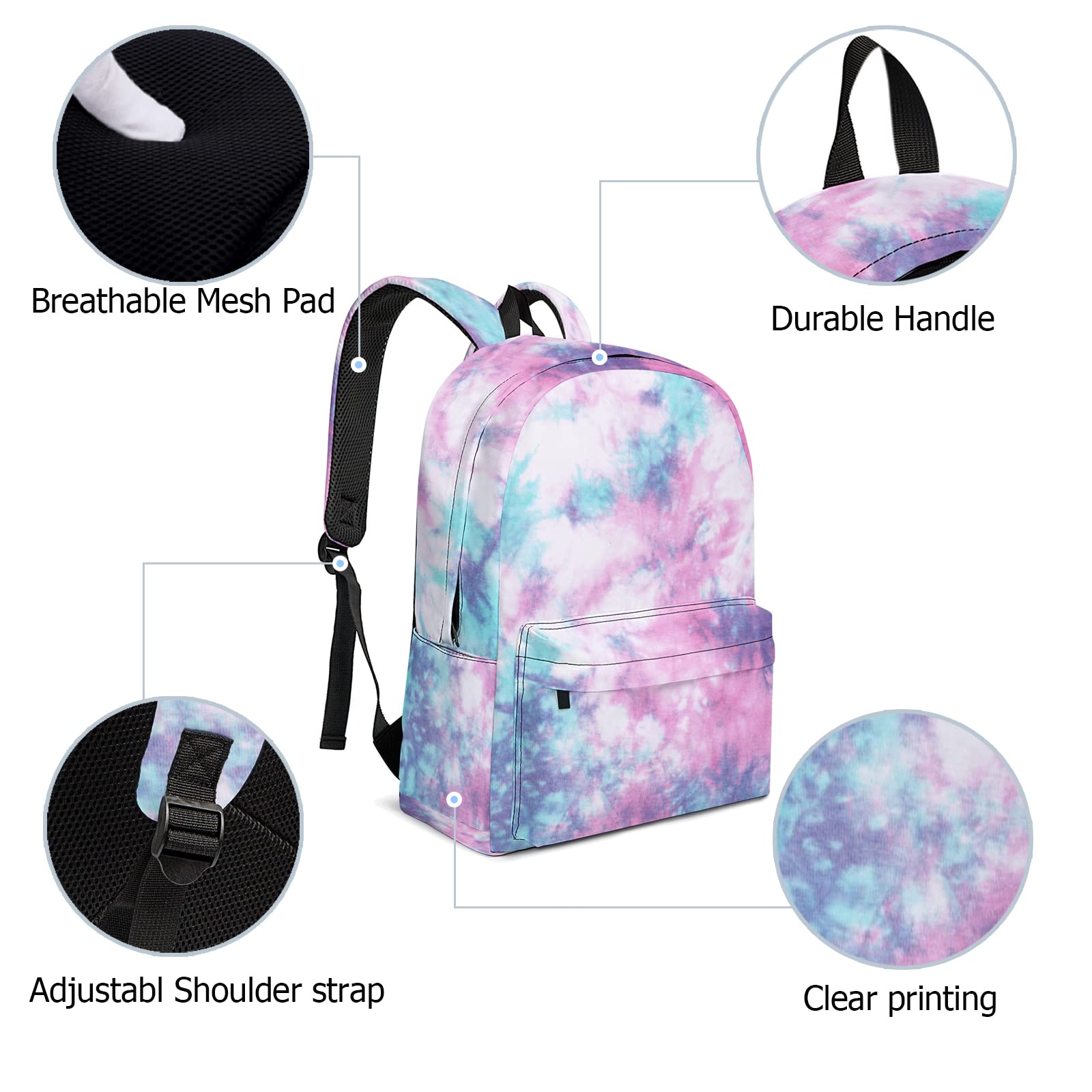 Boys Girl Lightweight Tie Dye Backpack, Big Capacity Bookbag, Fashionable Laptop Daypack for Travel Camping Sport
