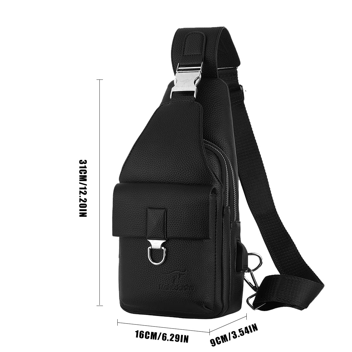 Eshow leather Sling Bag Chest Bag for Men Shoulder Bag Crossbody Backpack Casual Bag Pack Multipurpose