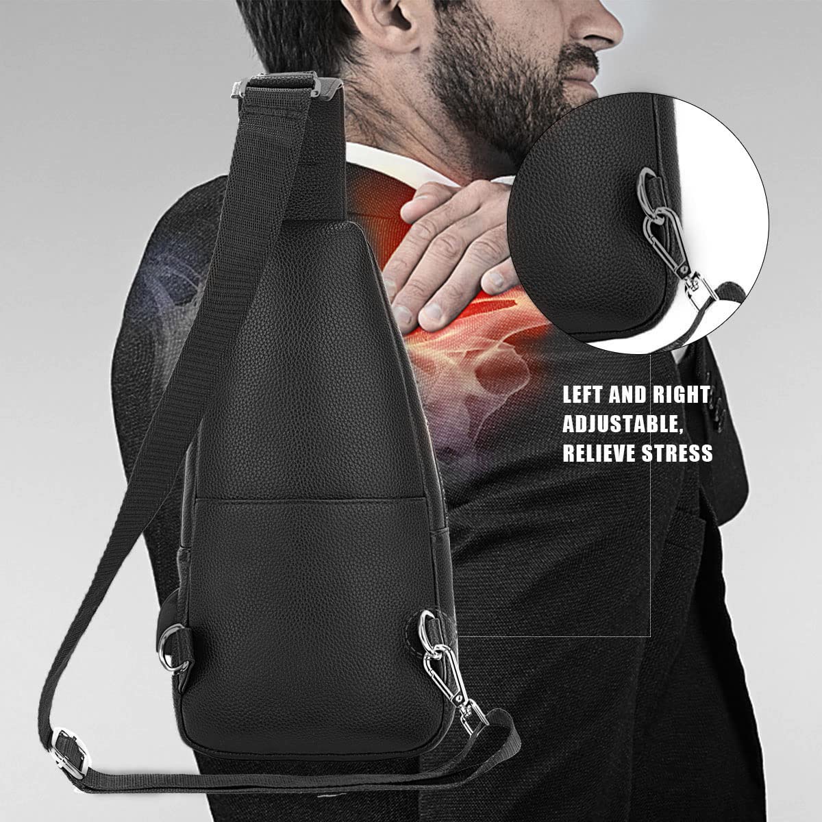 Eshow leather Sling Bag Chest Bag for Men Shoulder Bag Crossbody Backpack Casual Bag Pack Multipurpose