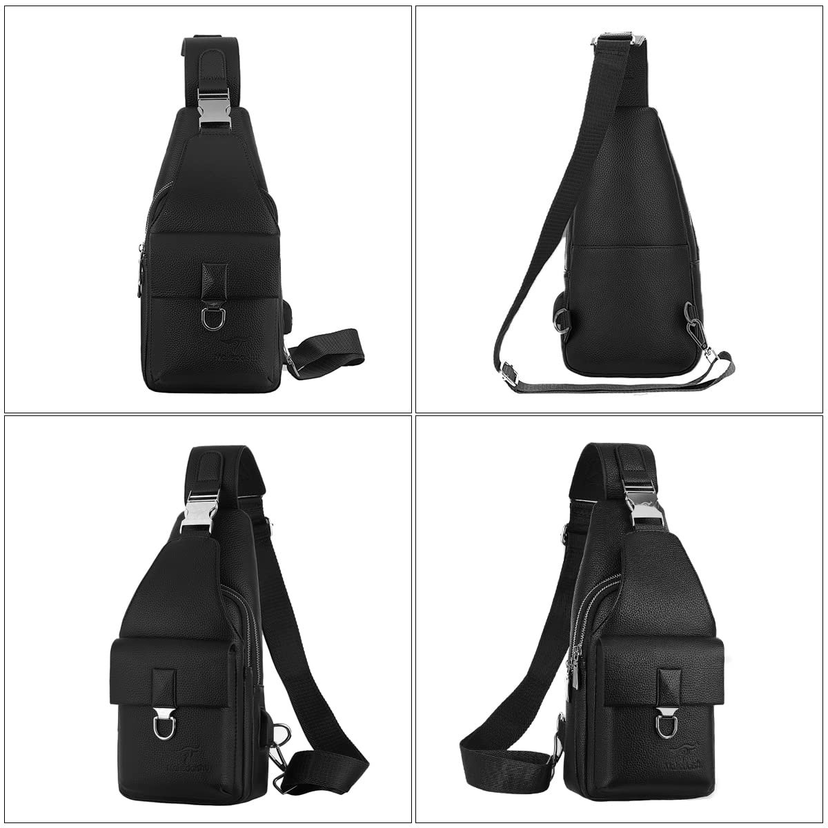 Eshow leather Sling Bag Chest Bag for Men Shoulder Bag Crossbody Backpack Casual Bag Pack Multipurpose