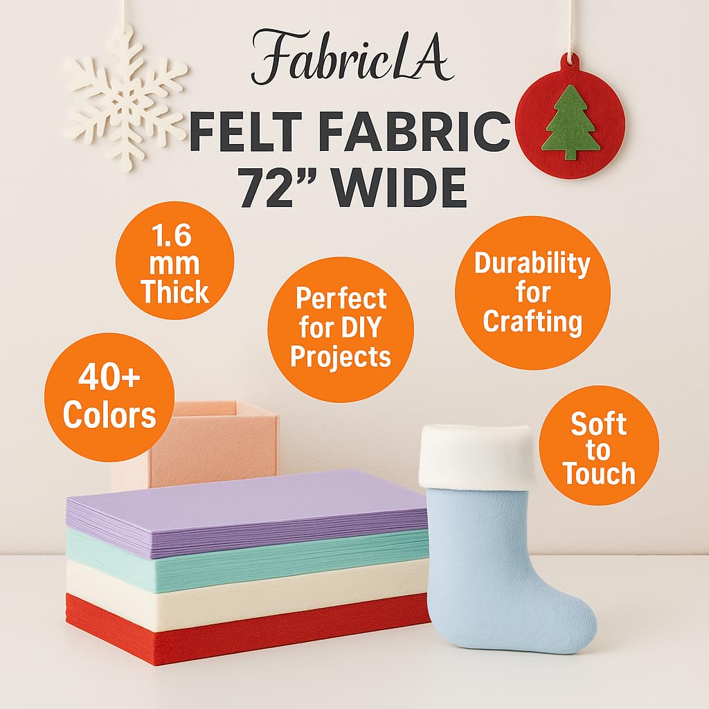 FabricLA Acrylic Felt Fabric - 72" Inch Wide 1.6mm Thick Non-Stiff Felt by The Yard - Use Felt Sheets for Sewing, Cushion, Padding, DIY Arts & Crafts - Black Fabric, 1 Yard