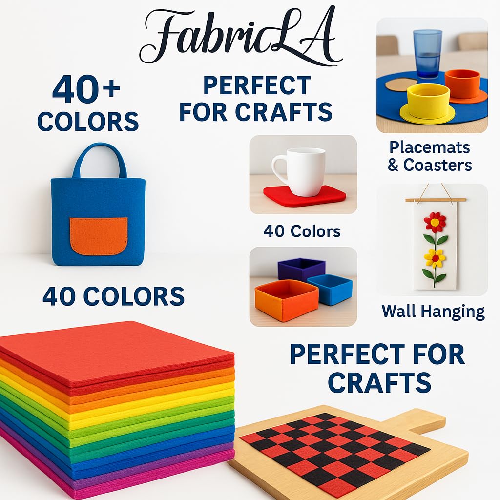 FabricLA Acrylic Felt Fabric - 72" Inch Wide 1.6mm Thick Non-Stiff Felt by The Yard - Use Felt Sheets for Sewing, Cushion, Padding, DIY Arts & Crafts - Black Fabric, 1 Yard