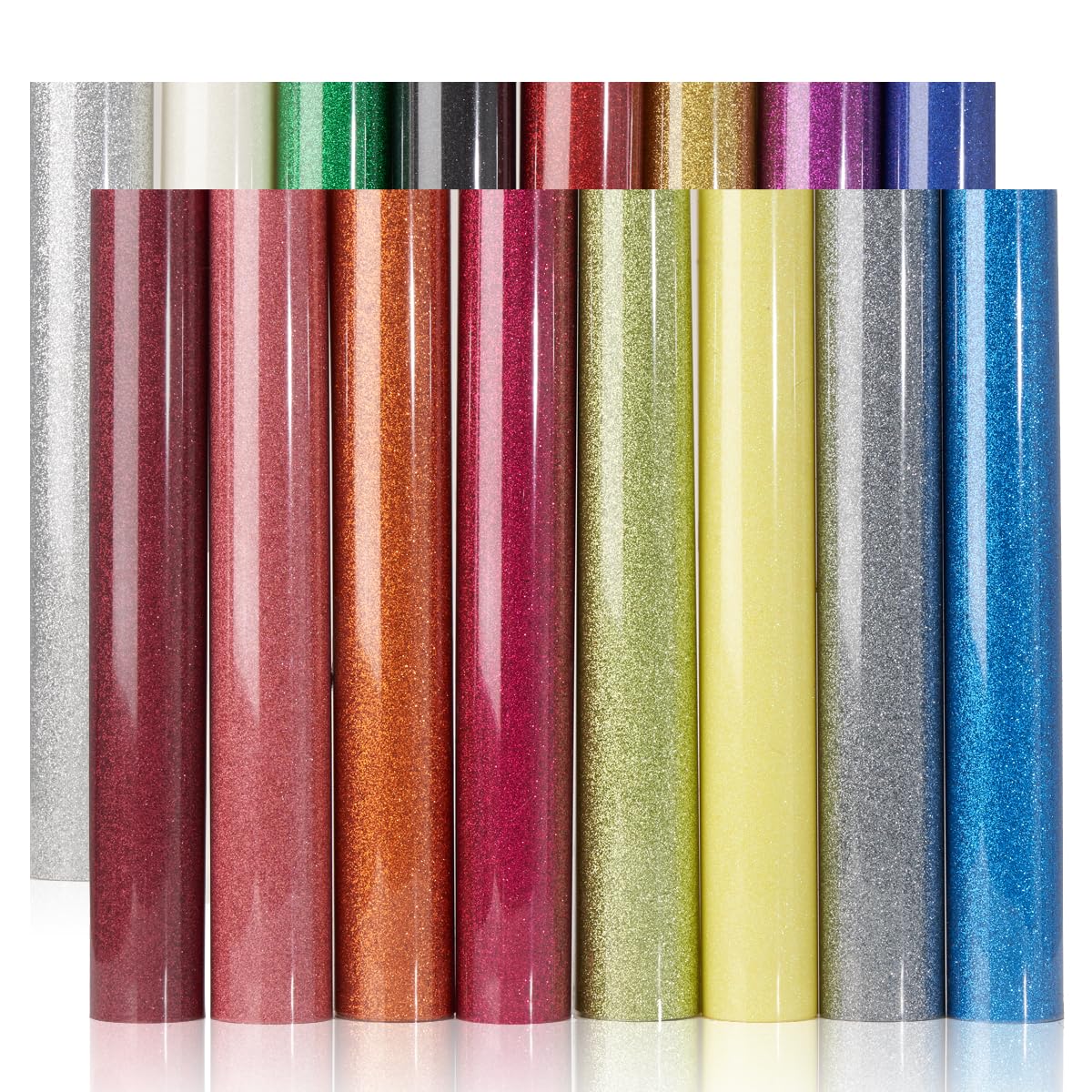 IRON-ON HTV Glitter Heat Transfer Vinyl Bundle 12" x 12" 16 Assorted Colors Sheets 16 Pack Iron on Vinyl for Shirts DIY Desing