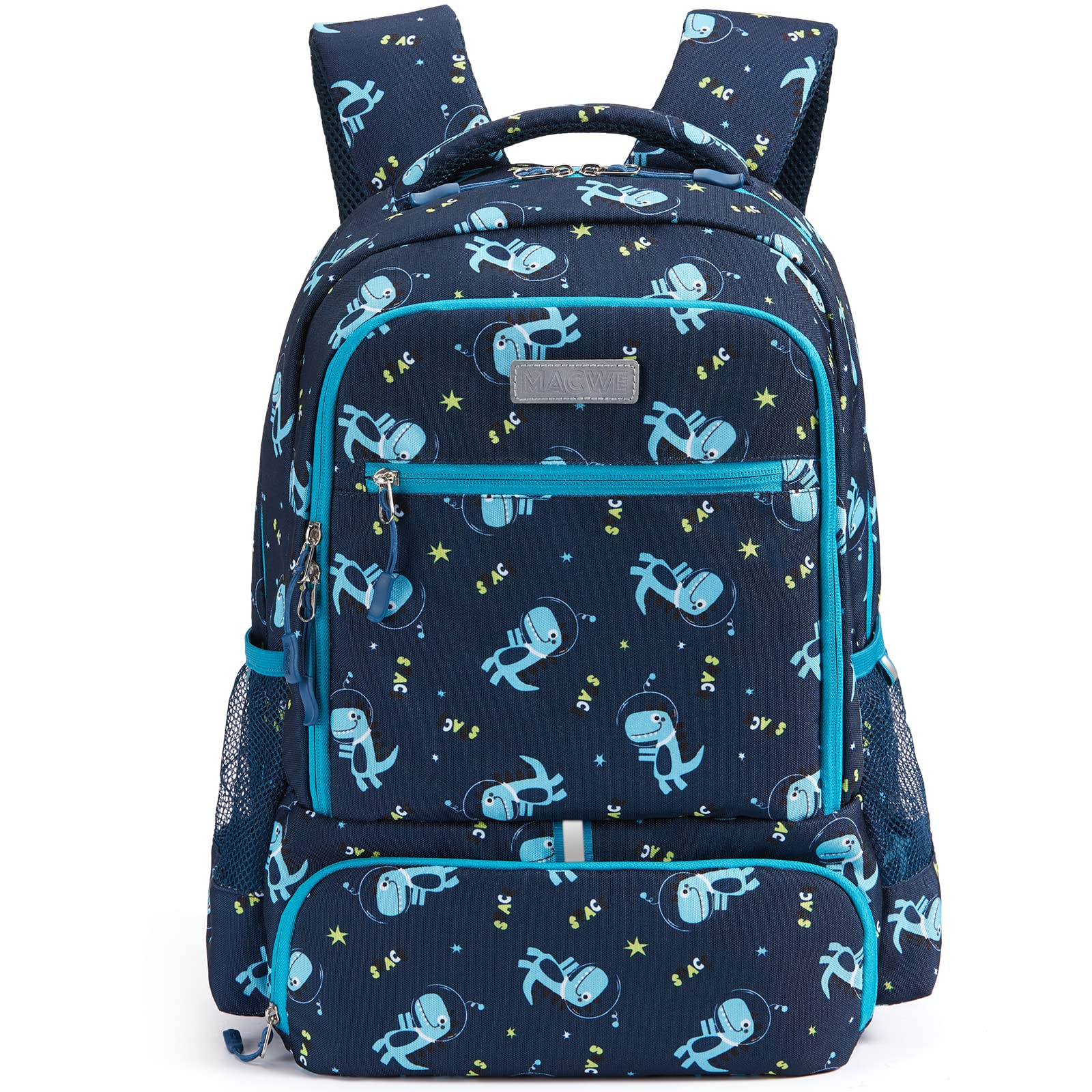 MACWE Kids Backpack with Insulated Pocket for Lunch Box - Cute Kindergarten Backpack for Boys Girls - Comfort Elementary Bookbags Gifts for Children - Dinosaur