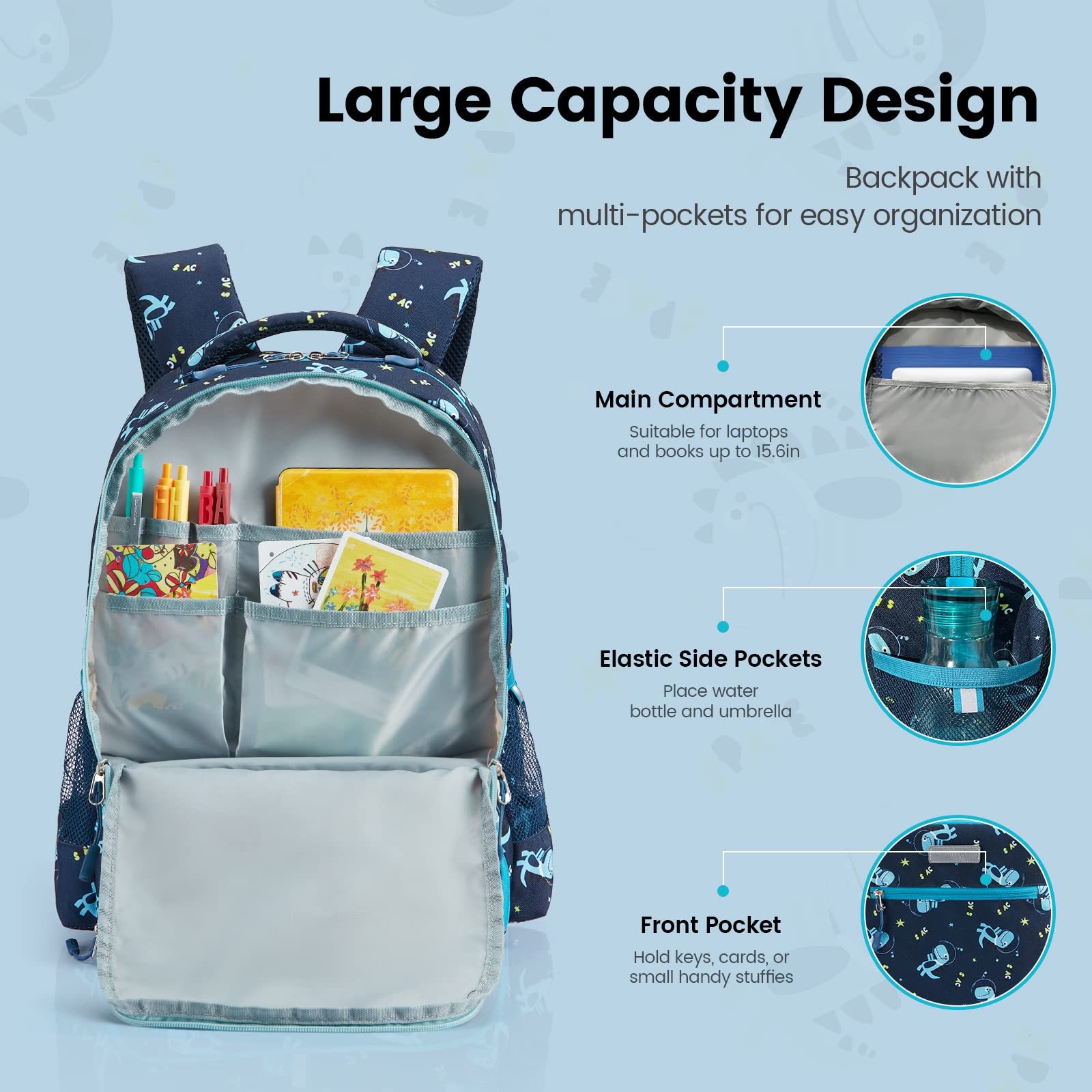 MACWE Kids Backpack with Insulated Pocket for Lunch Box - Cute Kindergarten Backpack for Boys Girls - Comfort Elementary Bookbags Gifts for Children - Dinosaur