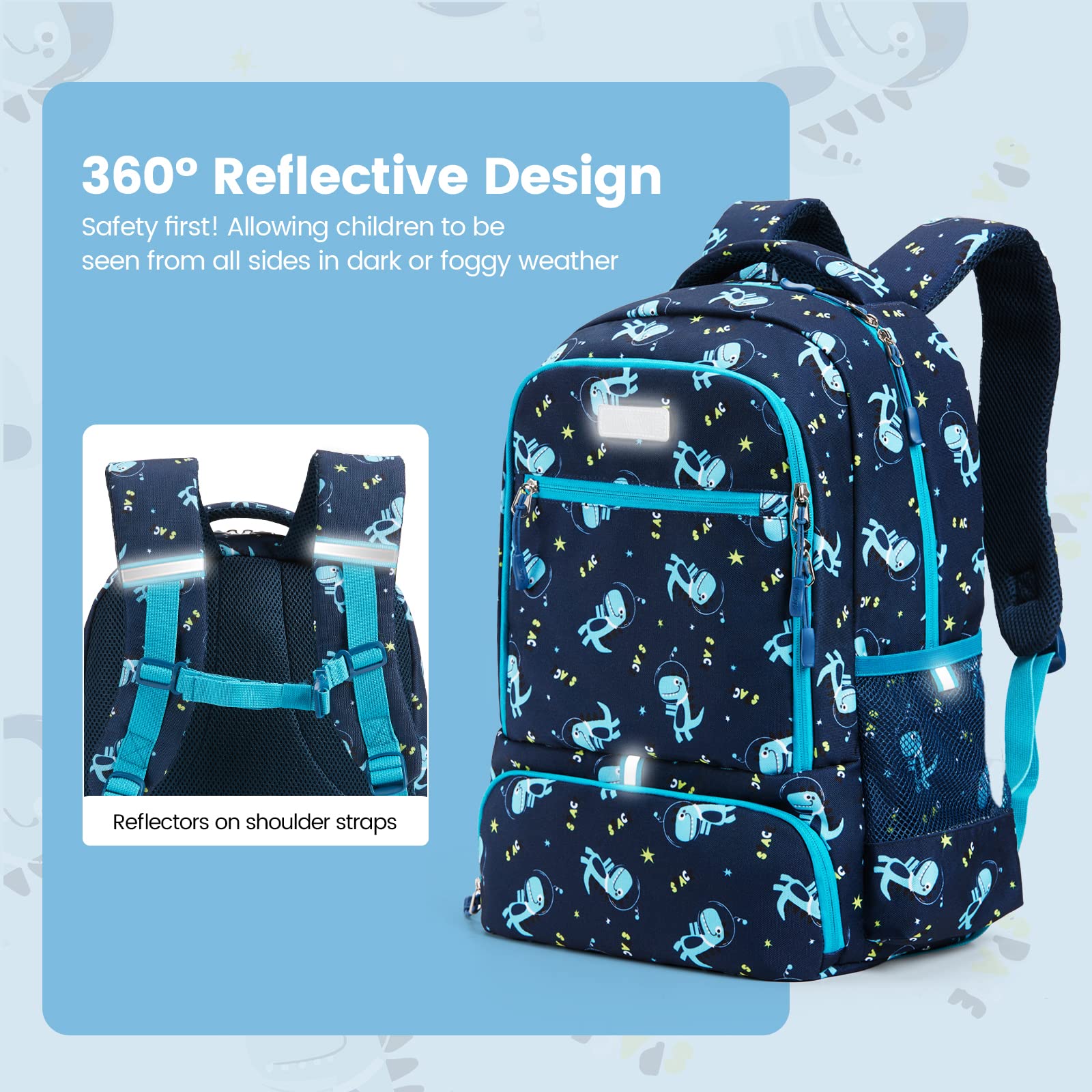 MACWE Kids Backpack with Insulated Pocket for Lunch Box - Cute Kindergarten Backpack for Boys Girls - Comfort Elementary Bookbags Gifts for Children - Dinosaur