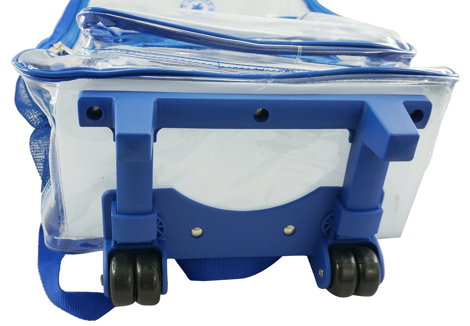 K-Cliffs Rolling Clear Backpack Heavy Duty Bookbag Quality See Through Workbag Travel Daypack Transparent School Book Bags with Wheels Royal Blue