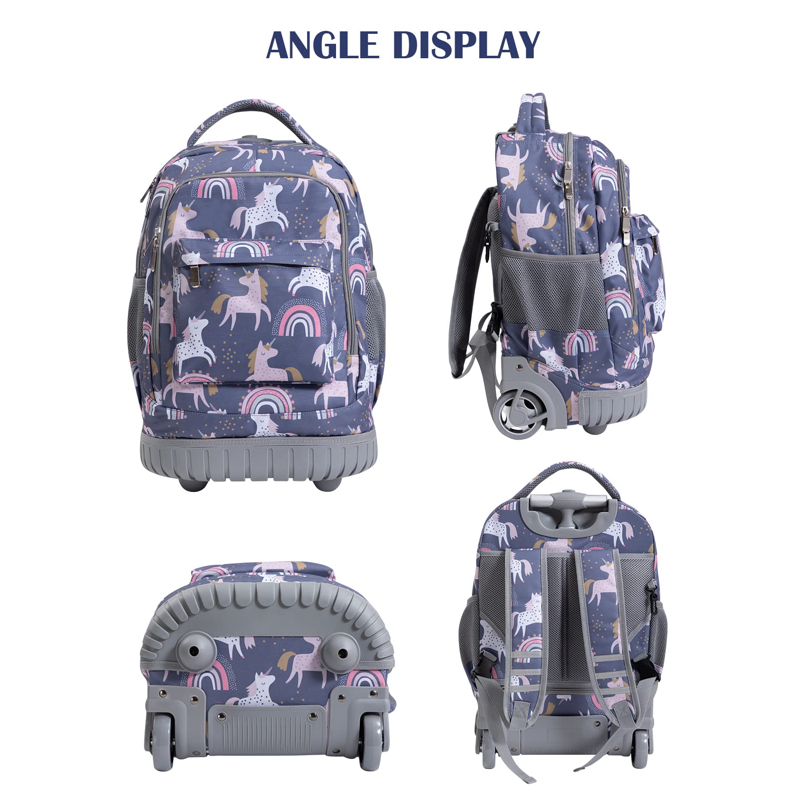 SKYMOVE 18 inches Wheeled Rolling Backpack for Boys and Girls Multi-Compartment School Students Books Laptop Trolley Bag Short Trip Carry-on, Light Gray Polar Bear