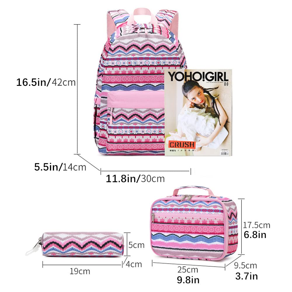 Girls Backpack Elementary School Backpack with Insulated Lunch Box Pencil Case Preschool Kindergarten BookBag Set(Pink)