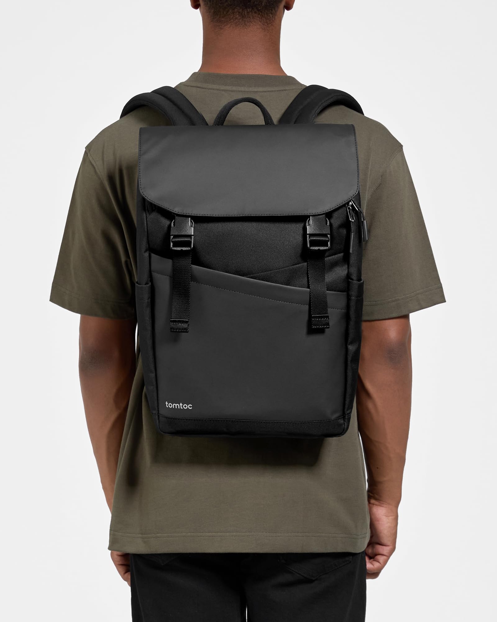 tomtoc Flap Laptop Backpack, Lightweight, Water-Resistant College School Travel Casual Daypack Bookbag, Slim Durable Work-pack Rucksack for 13-16 Inch MacBook Laptop, Large Capacity, 18L, Gray