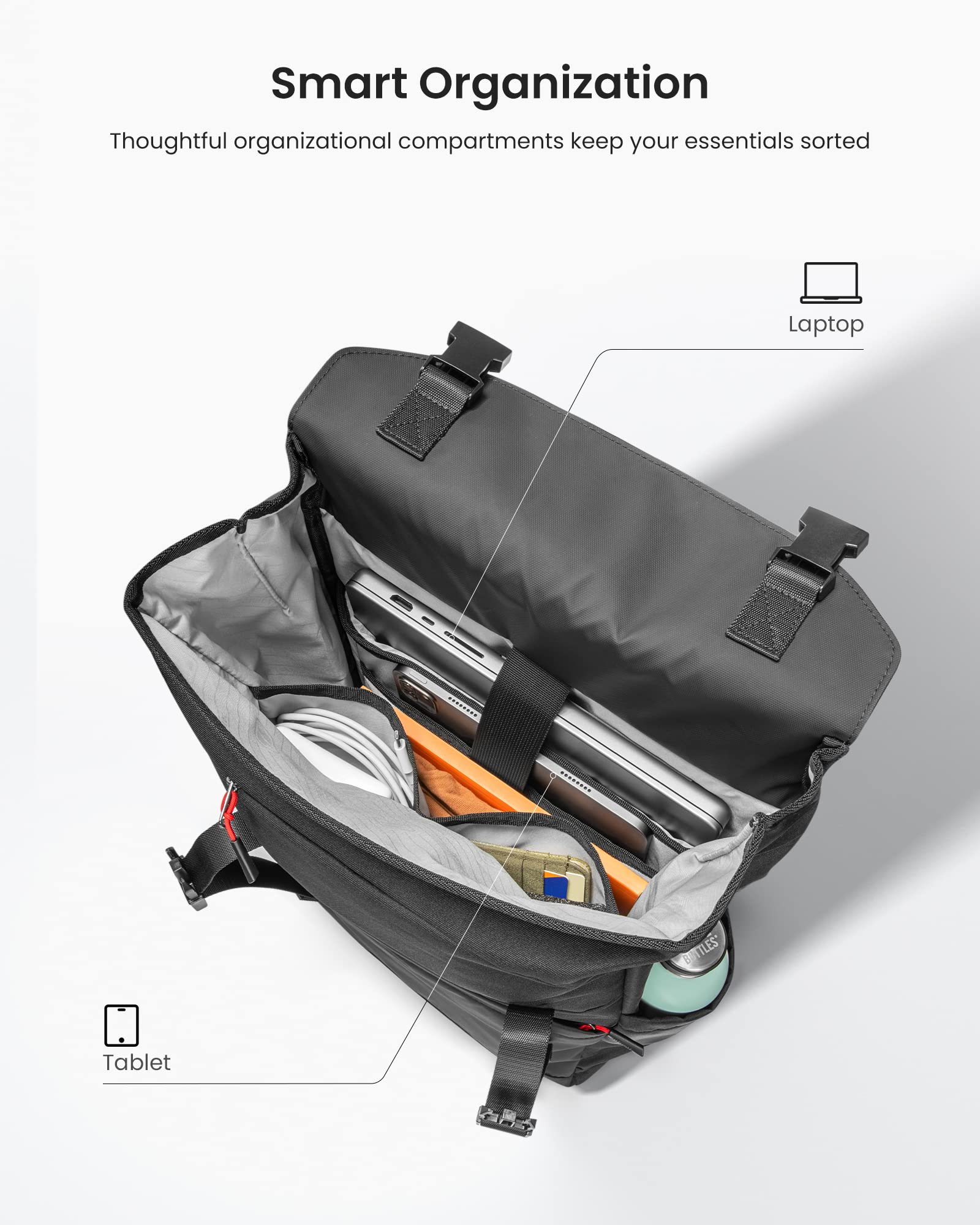 tomtoc Flap Laptop Backpack, Lightweight, Water-Resistant College School Travel Casual Daypack Bookbag, Slim Durable Work-pack Rucksack for 13-16 Inch MacBook Laptop, Large Capacity, 18L, Gray