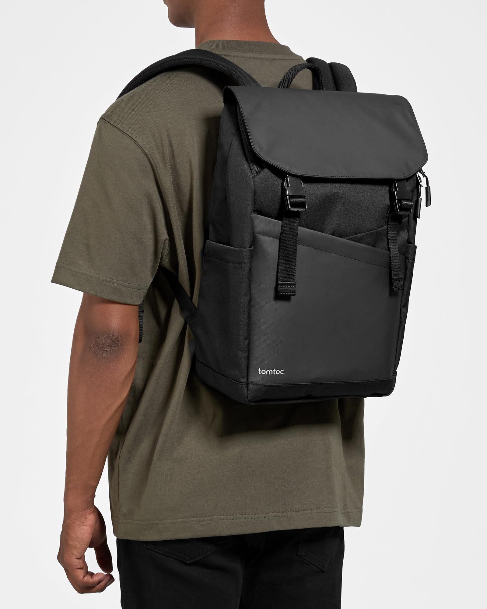 tomtoc Flap Laptop Backpack, Lightweight, Water-Resistant College School Travel Casual Daypack Bookbag, Slim Durable Work-pack Rucksack for 13-16 Inch MacBook Laptop, Large Capacity, 18L, Gray