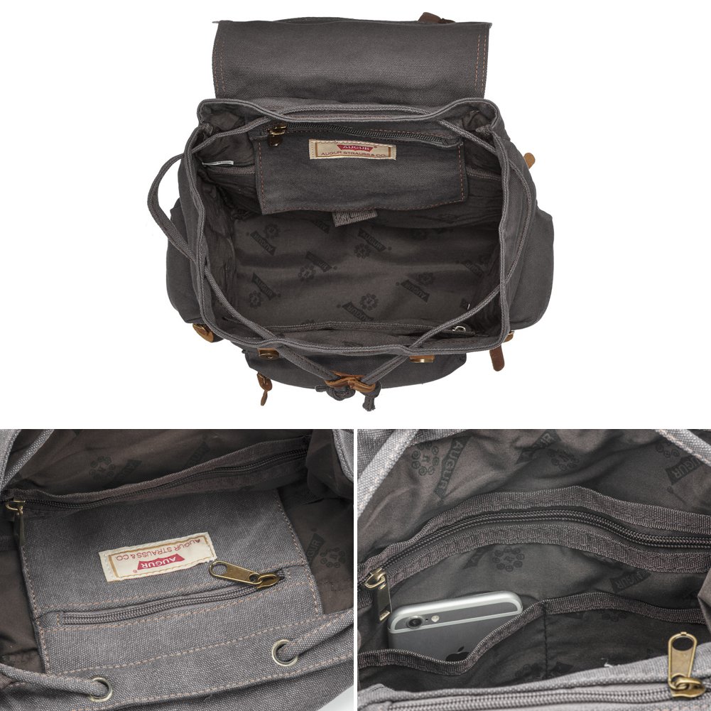 Canvas Backpack, P.KU.VDSL-AUGUR Series Vintage Canvas Leather Backpack Hiking Daypacks Computers Laptop Backpacks Unisex Casual Rucksack Satchel Bookbag Mountaineering Bag for Men Women