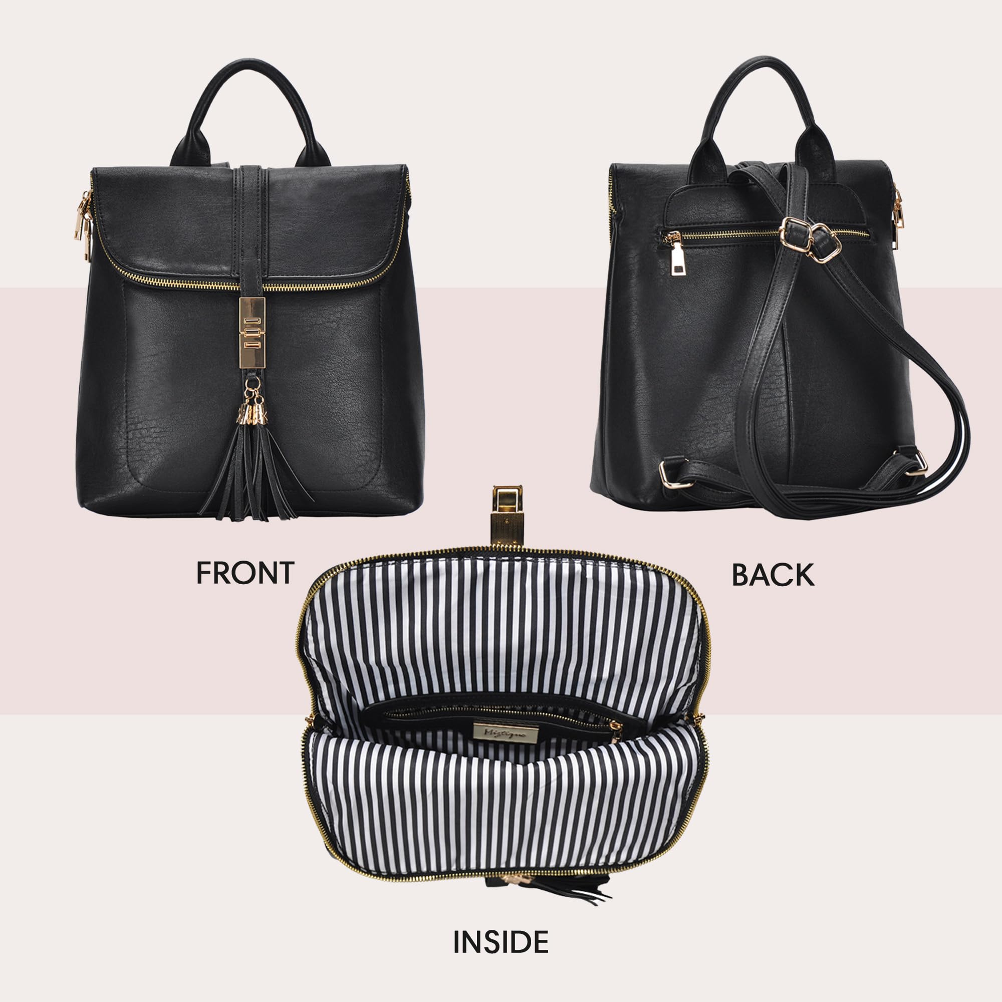Miztique The Diana Backpack Purse for Women, Flap Over Tote Bag, Soft Vegan Leather - Black
